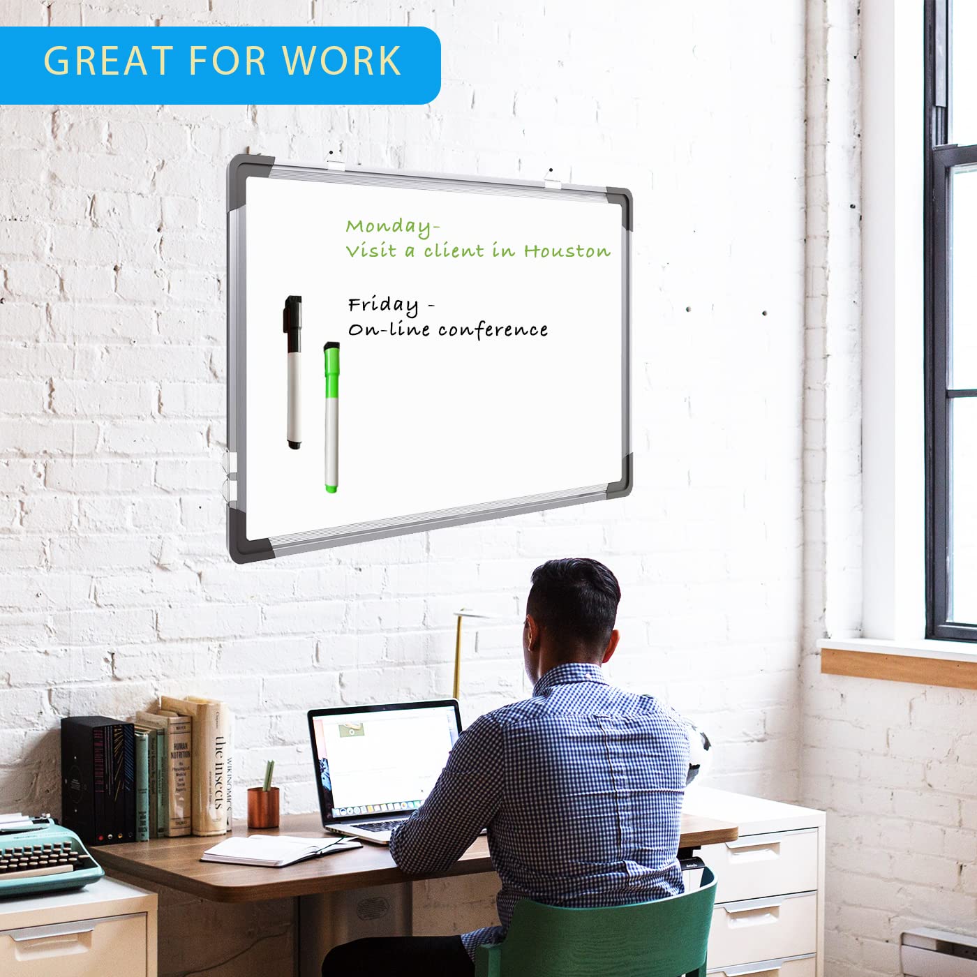 Dry Erase White Board 12" x 16" Hanging ,8 Magnetic Markers ,6 Magnets,Portable Writing, Drawing & Planning Small Whiteboard Easy to Clean Wall Whiteboard for Office School, Kids, Home