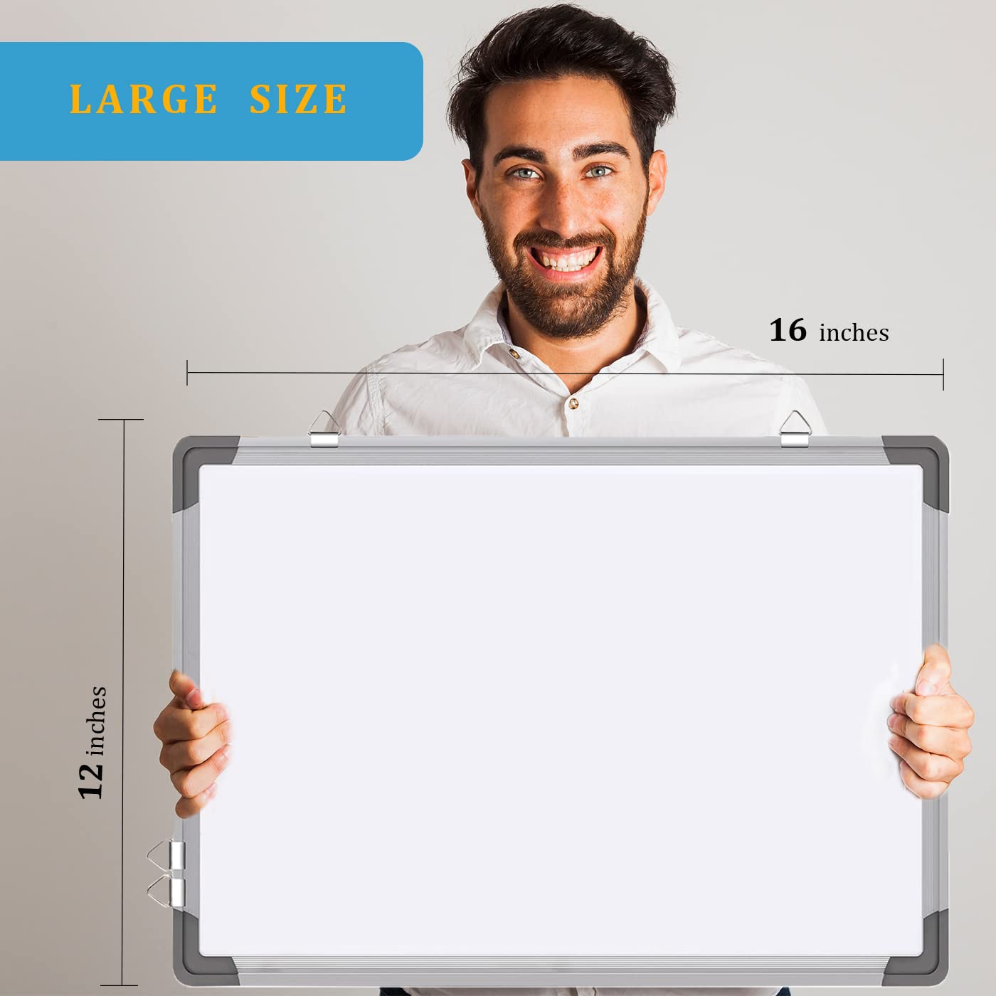 Dry Erase White Board 12" x 16" Hanging ,8 Magnetic Markers ,6 Magnets,Portable Writing, Drawing & Planning Small Whiteboard Easy to Clean Wall Whiteboard for Office School, Kids, Home