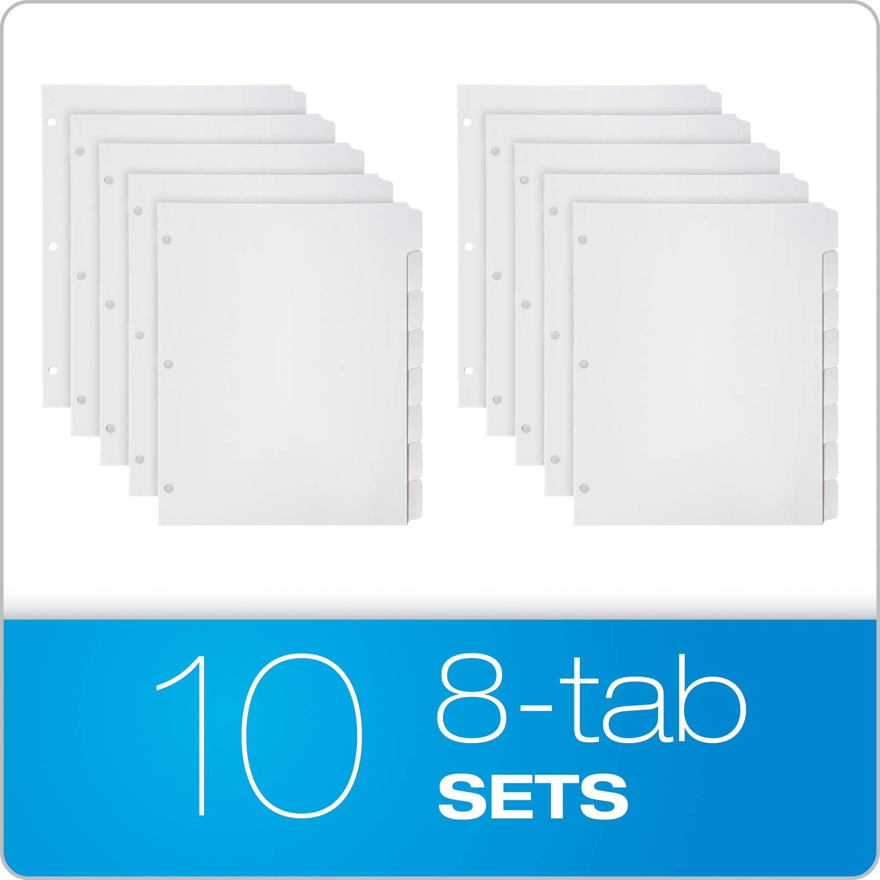 Oxford Blank Write On Binder Dividers, 1/8 Cut Tabs, 3 Hole Punch Dividers in 8 Tab Sets, 80 Dividers, 10 Sets, White (89982)