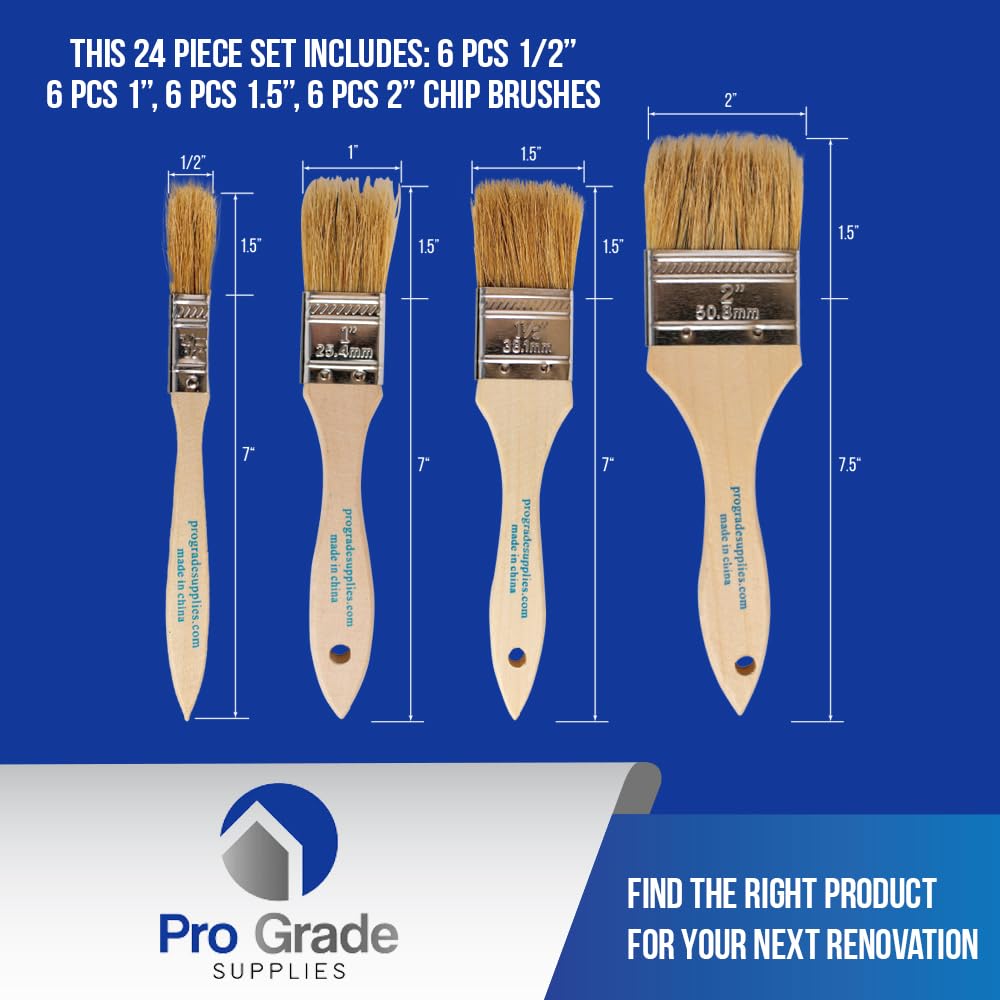 Pro Grade - Chip Paint Brushes - 24 Piece Variety Chip Brush Set