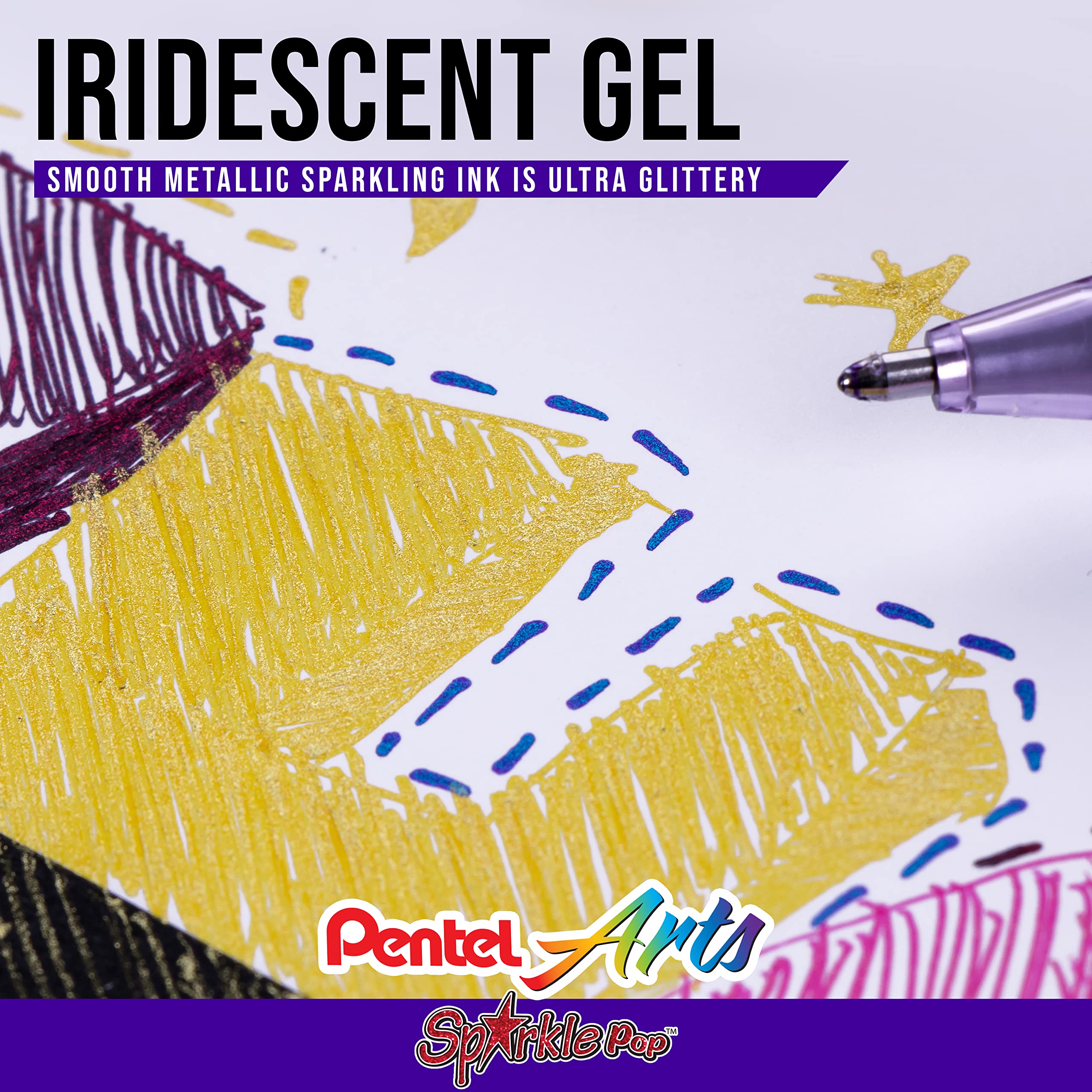 Pentel Arts Sparkle Pop Metallic Gel Ink Pen, 1.0mm Bold Line, Assorted Colors, Pack of 8 (K91PABP8M)