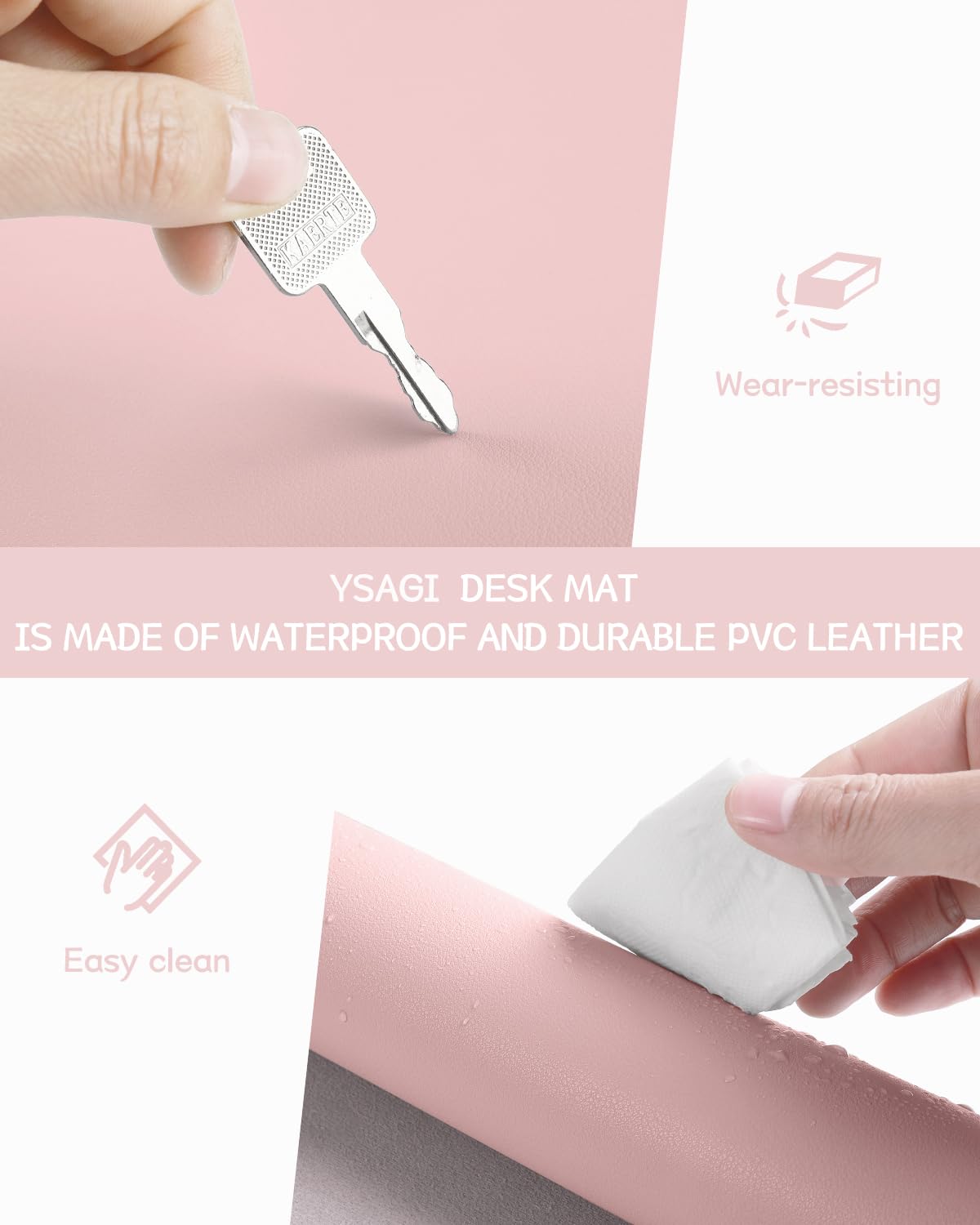 Non-Slip Desk Pad,Mouse Pad,Waterproof PVC Leather Desk Table Protector,Ultra Thin Large Desk Blotter, Easy Clean Laptop Desk Writing Mat for Office Work/Home/Decor(Pink, 31.5" x 15.7")