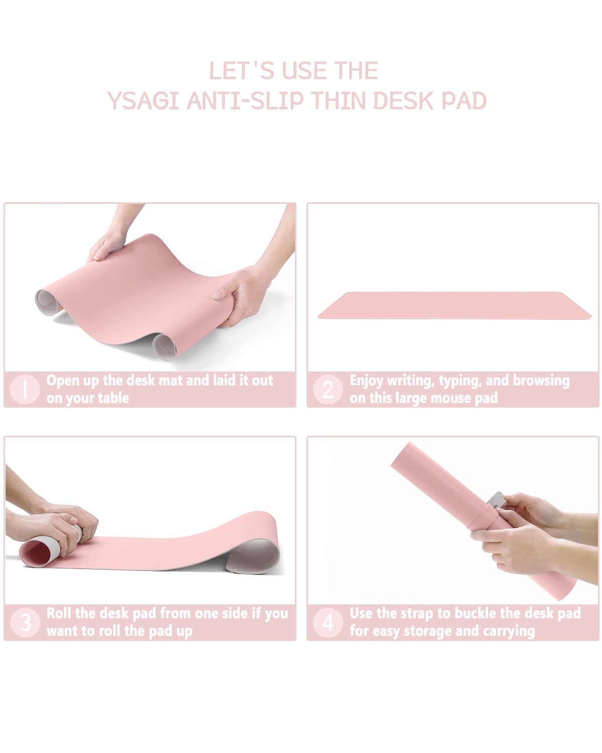 Non-Slip Desk Pad,Mouse Pad,Waterproof PVC Leather Desk Table Protector,Ultra Thin Large Desk Blotter, Easy Clean Laptop Desk Writing Mat for Office Work/Home/Decor(Pink, 31.5" x 15.7")