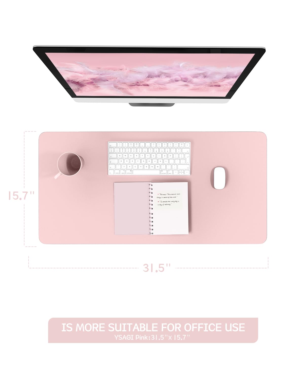 Non-Slip Desk Pad,Mouse Pad,Waterproof PVC Leather Desk Table Protector,Ultra Thin Large Desk Blotter, Easy Clean Laptop Desk Writing Mat for Office Work/Home/Decor(Pink, 31.5" x 15.7")