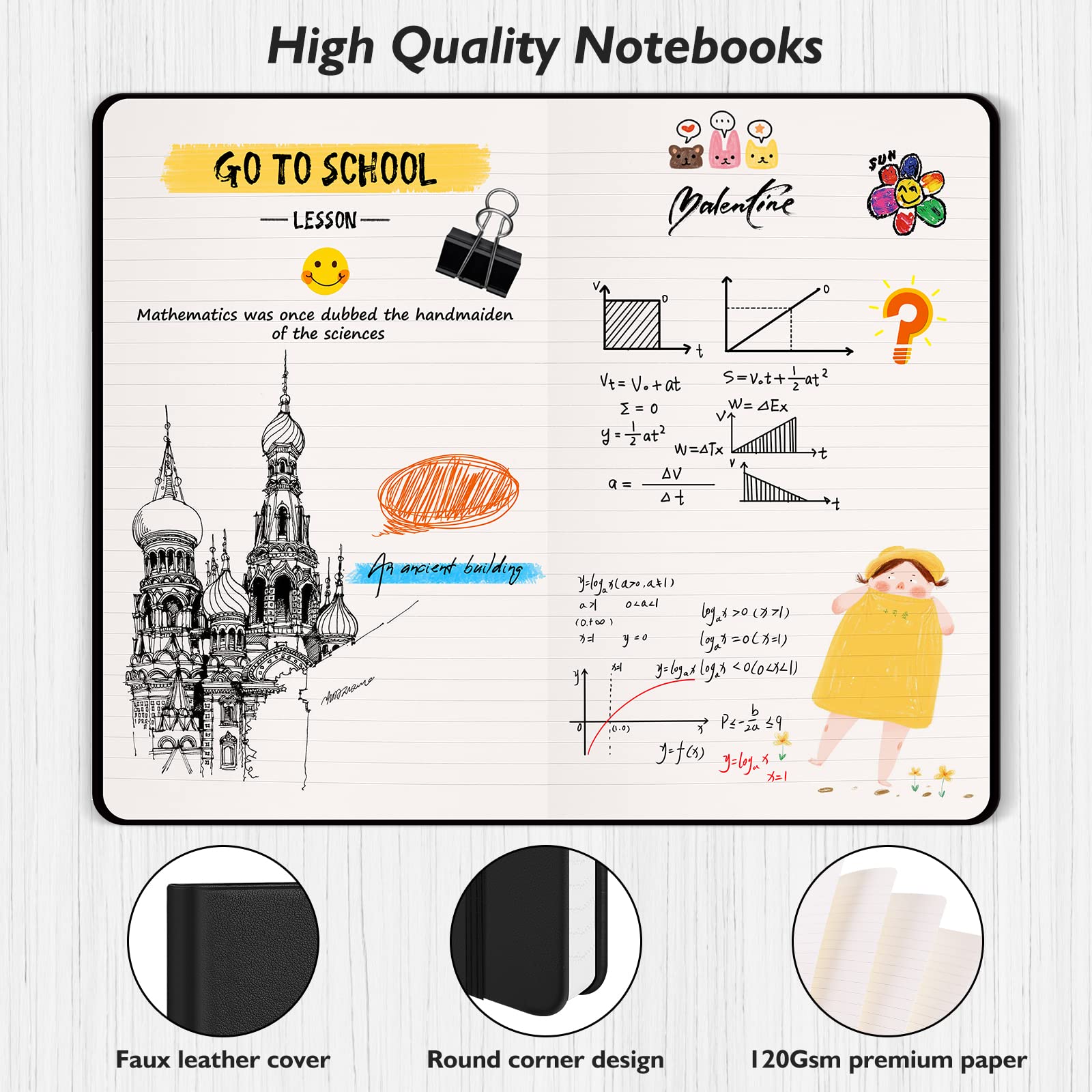 Huhuhero Notebook Journal, Lined Ruled Journal, Hardcover 120Gsm Premium Thick Paper with Faux Leather Notebook for Journaling Writing Note Taking Office School Supplies 5.25"×8.25"(1,Matte Black)