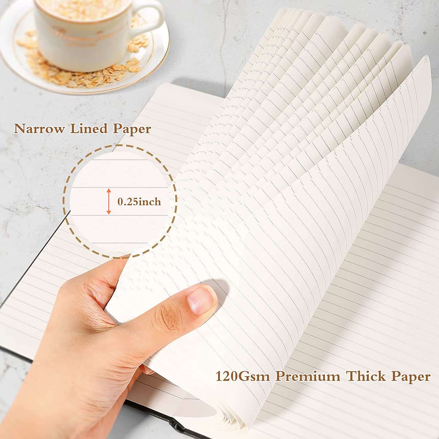 Huhuhero Notebook Journal, Lined Ruled Journal, Hardcover 120Gsm Premium Thick Paper with Faux Leather Notebook for Journaling Writing Note Taking Office School Supplies 5.25"×8.25"(1,Matte Black)