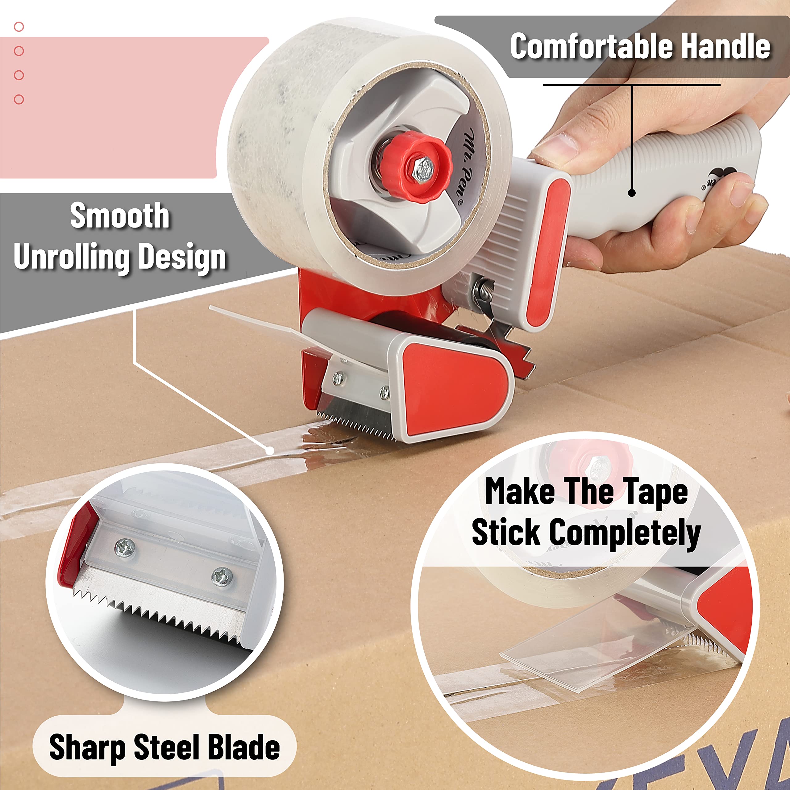 Mr. Pen - Packing Tape Dispenser Gun 2-Inch, 2 Pack with 2 Rolls Tape, Heavy Duty Packing Tape with Dispenser, Packaging Tape, Tape Gun, Clear Packing Tape, Tape Gun for Packing Boxes, Moving Tape