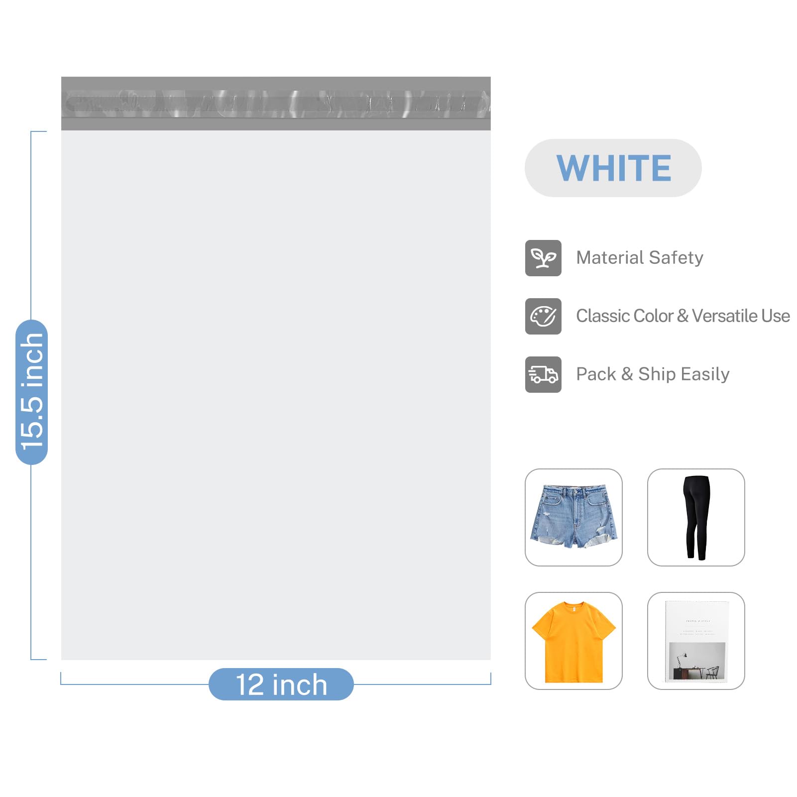 Metronic Poly Mailers 12x15.5 100 Pcs | Medium Shipping Bags for Clothing | Mailing Bags for Small Business, Shipping Envelopes, Packing Bags in White
