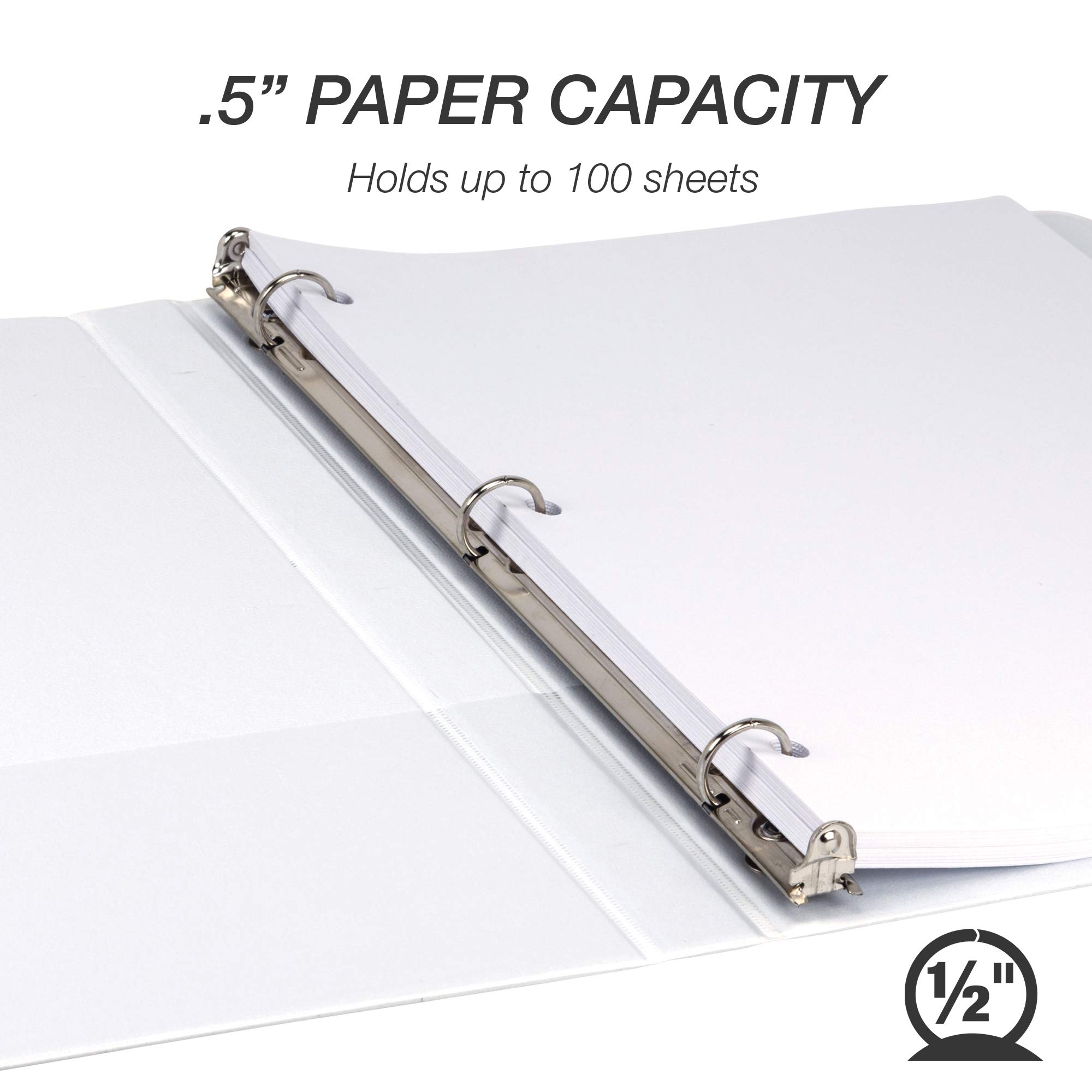Samsill Durable .5 Inch Binder, Made in The USA, Round Ring Customizable Clear View Binder, White, 8 Pack (S88417)