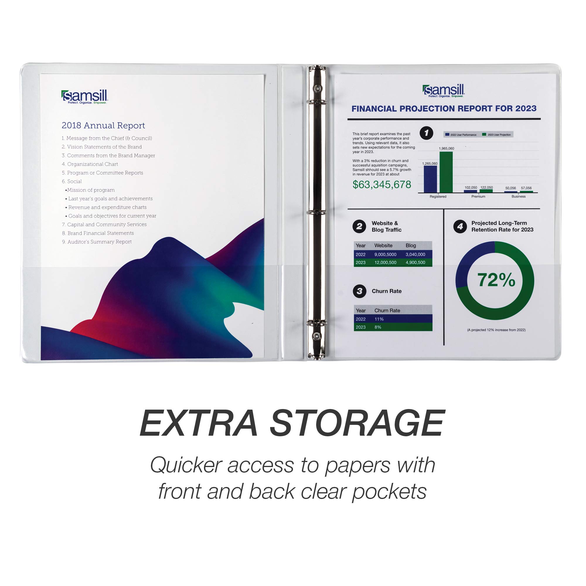 Samsill Durable .5 Inch Binder, Made in The USA, Round Ring Customizable Clear View Binder, White, 8 Pack (S88417)