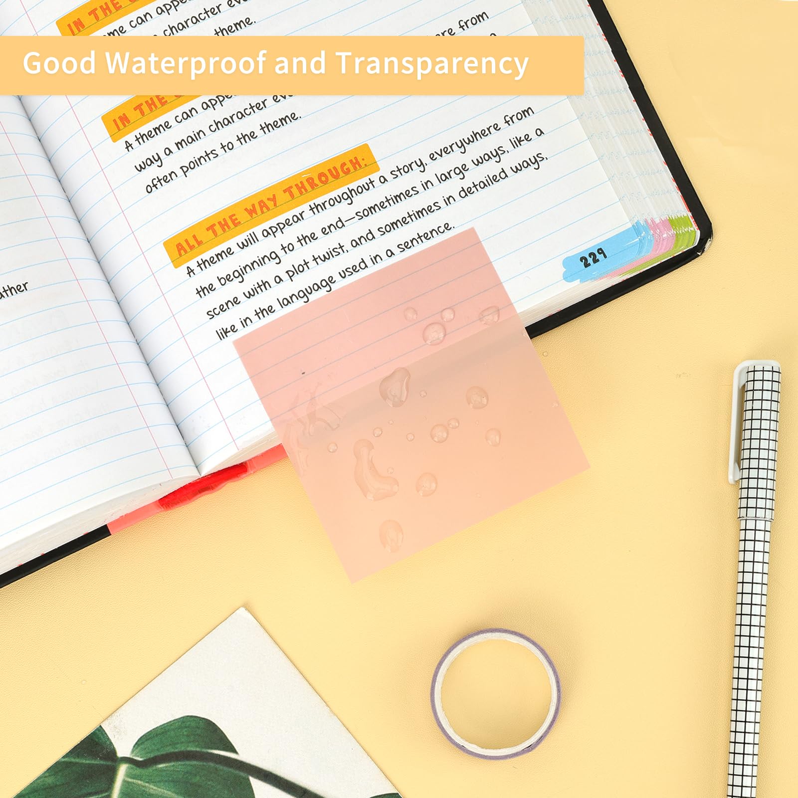 EOOUT 300 Sheets Pastel Transparent Sticky Notes, 6 Pads, 3x3 Inch, 6 Colors Clear Self-Sticky Notes, Translucent Adhesive Sticky Notes, for Bible Tabs, Book Tabs, School Supplies for College, Office