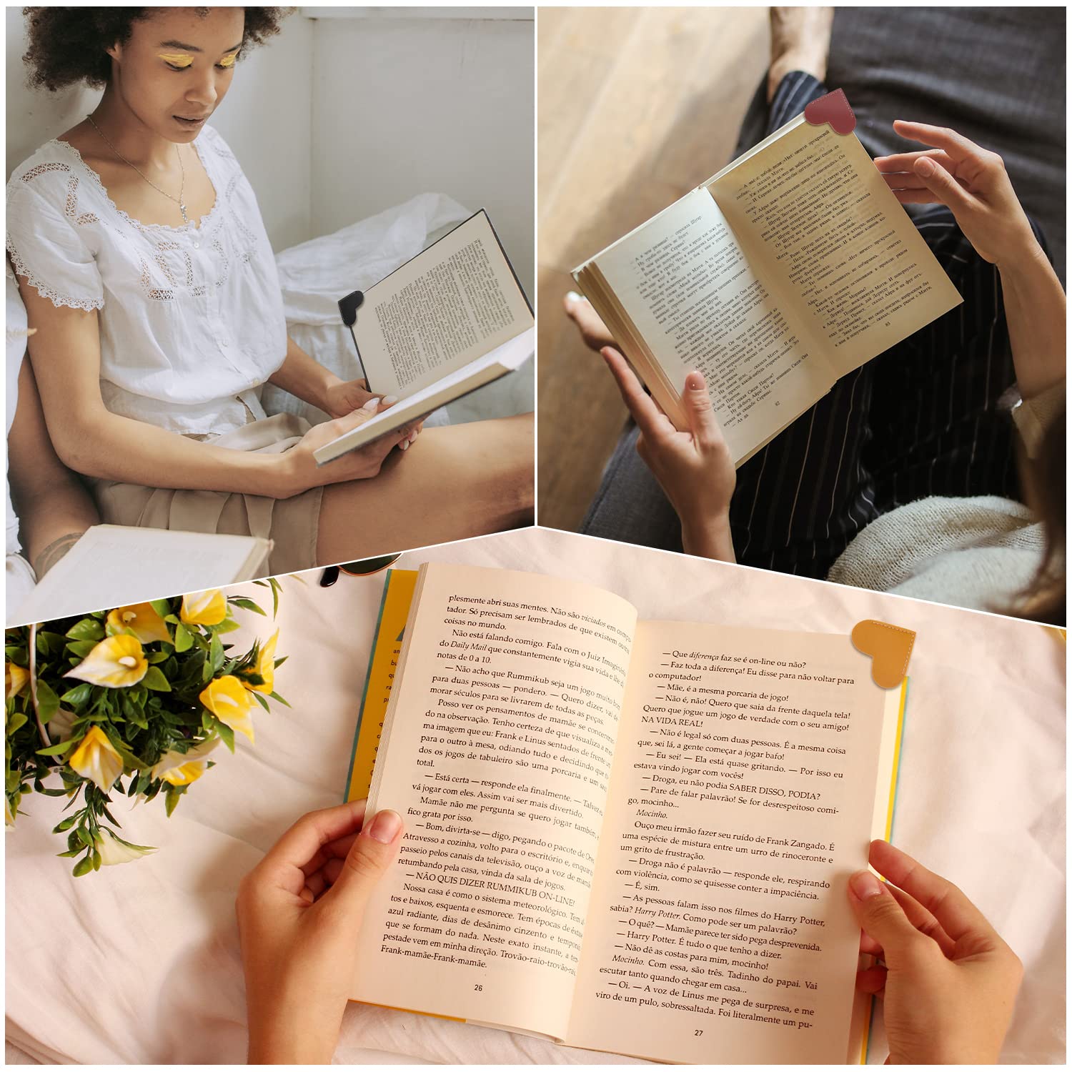 Leather Heart Bookmark,6 Pcs Corner Page Book Marks for Women,Kids, Book Accessories for Reading Lover,Cute Handmade Book Reading Gift for Book Lovers