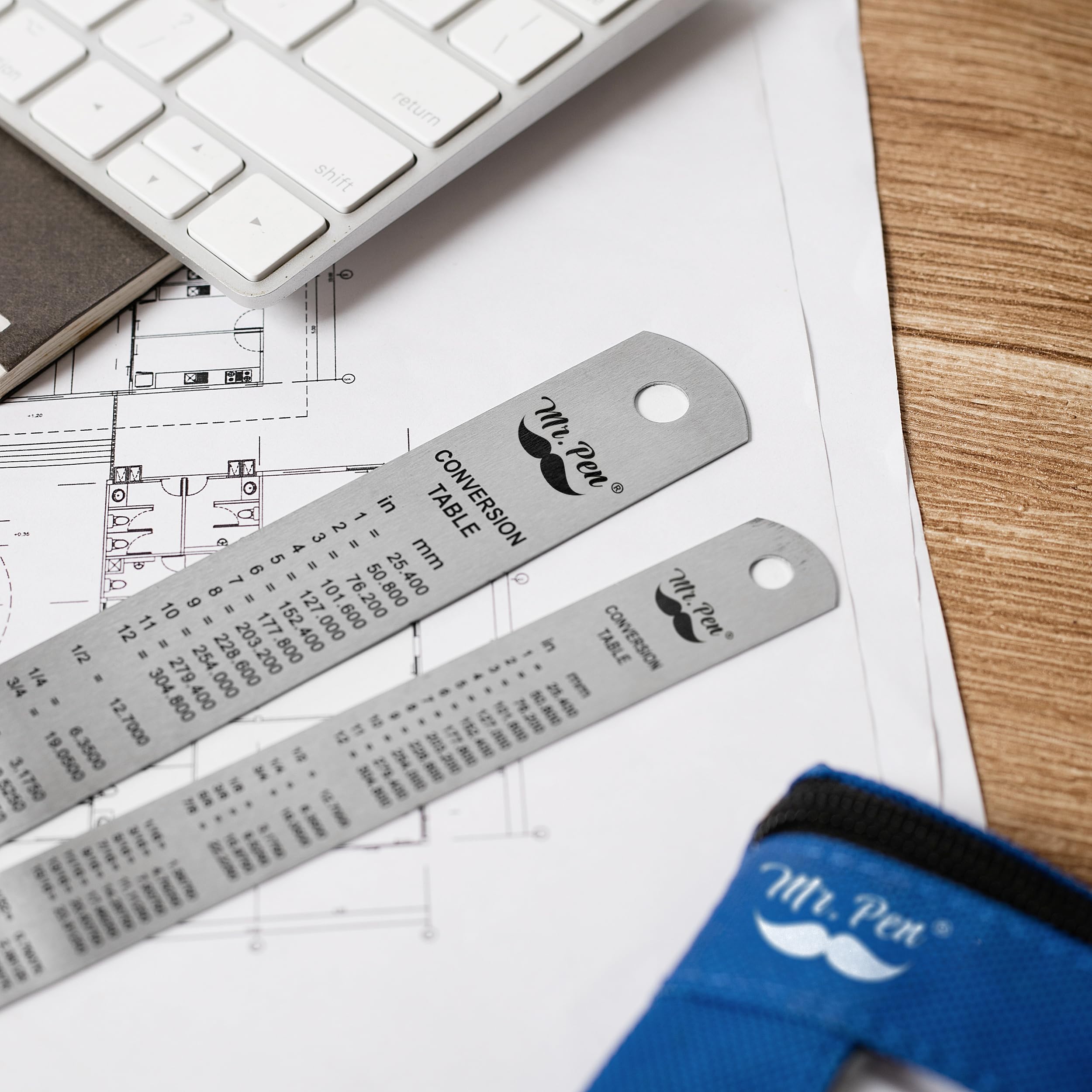Mr. Pen Steel Rulers, 6 inch and 12 inch Metal Rulers, Pack of 2