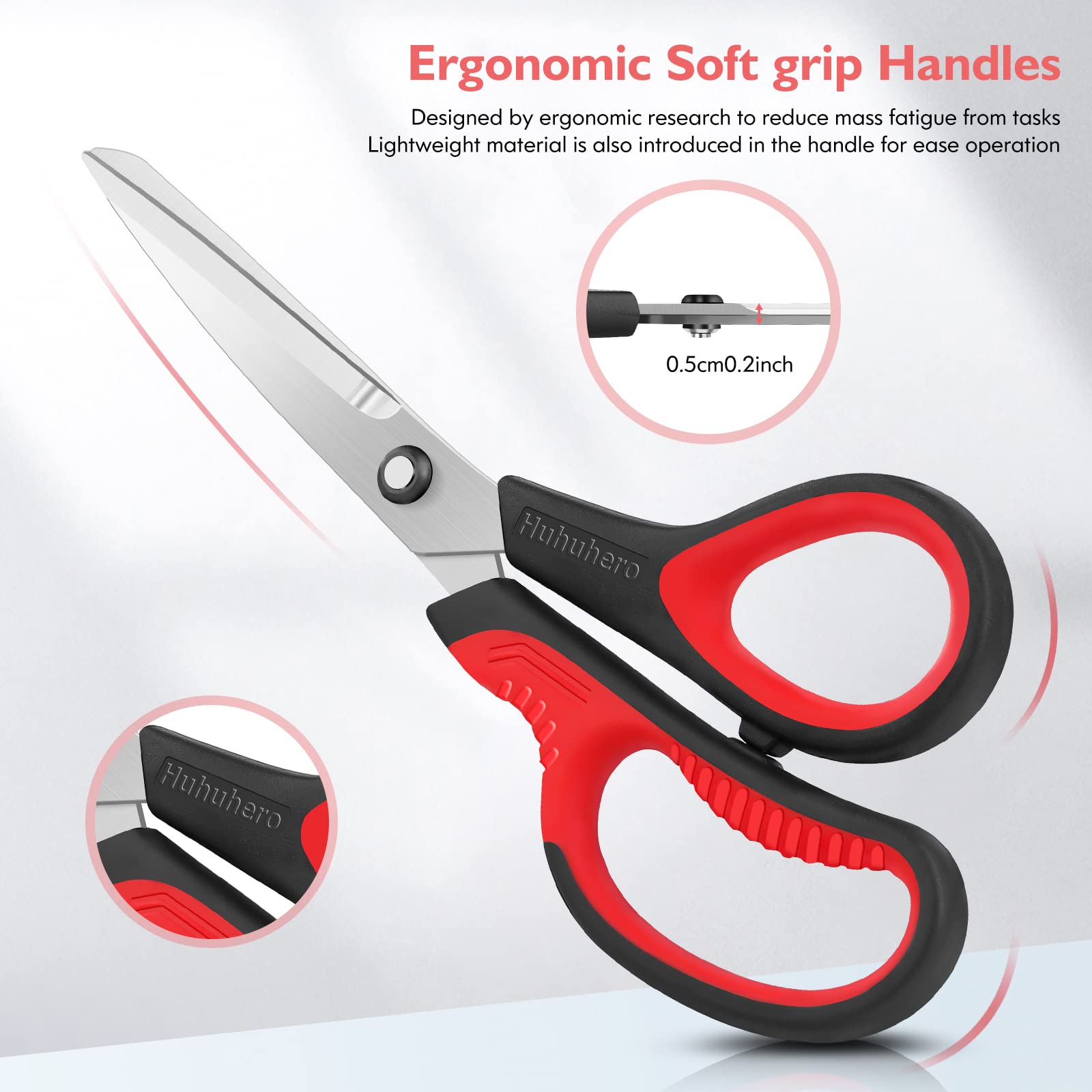 Scissors All Purpose, Huhuhero Premium 8.7" Titanium Super Sharp Scissors Heavy Duty Shears, Soft Comfort-Grip Scissors for Office School Home Craft Supplies, Right/Left Handed Scissors, 3-Pack