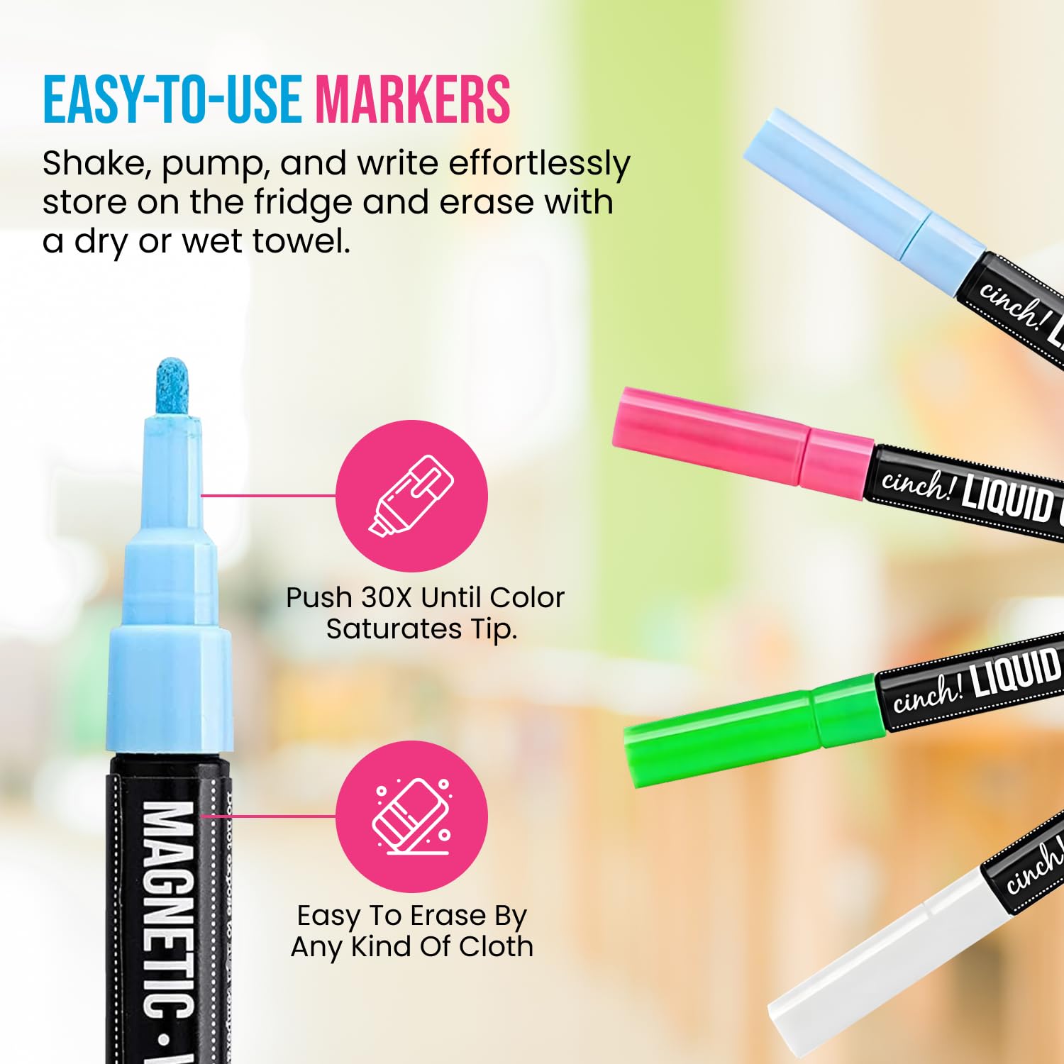 Magnetic Black Dry Erase Board for Fridge: with Bright Neon Chalk Markers - 12x8" - 4 Liquid Blackboard Markers with Magnet - Small Whiteboard Chalkboard for White Refrigerator
