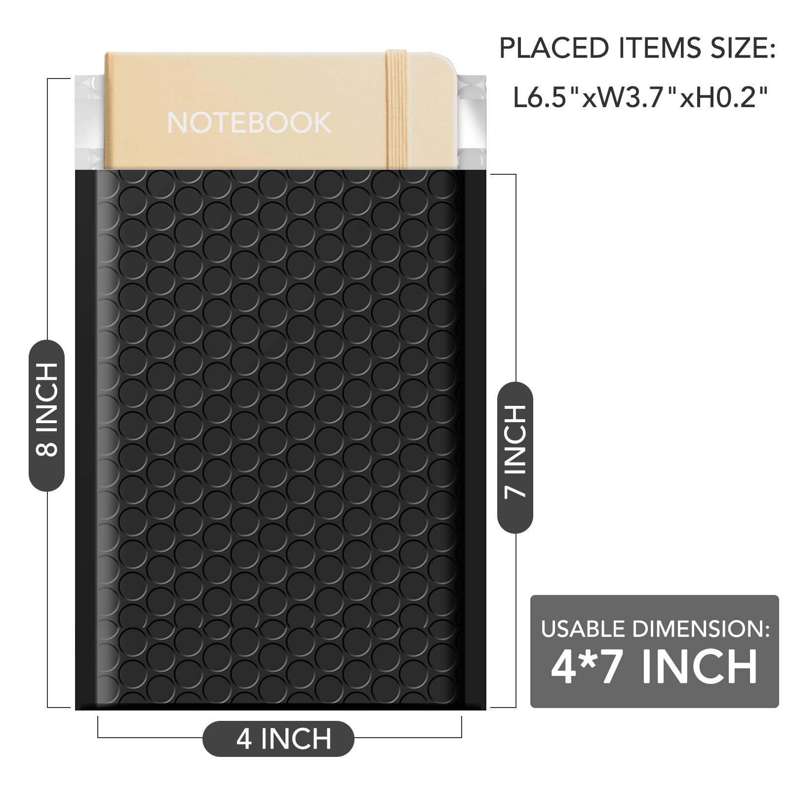 GSSUSA Black Bubble Mailers, 4x8" Inches, 50 Pack, Padded Poly Bubble Mailers, Packaging for Small Business, Shipping Envelopes, Packaging Bags, Padded Envelopes, Mailing Envelopes, Shipping Supplies