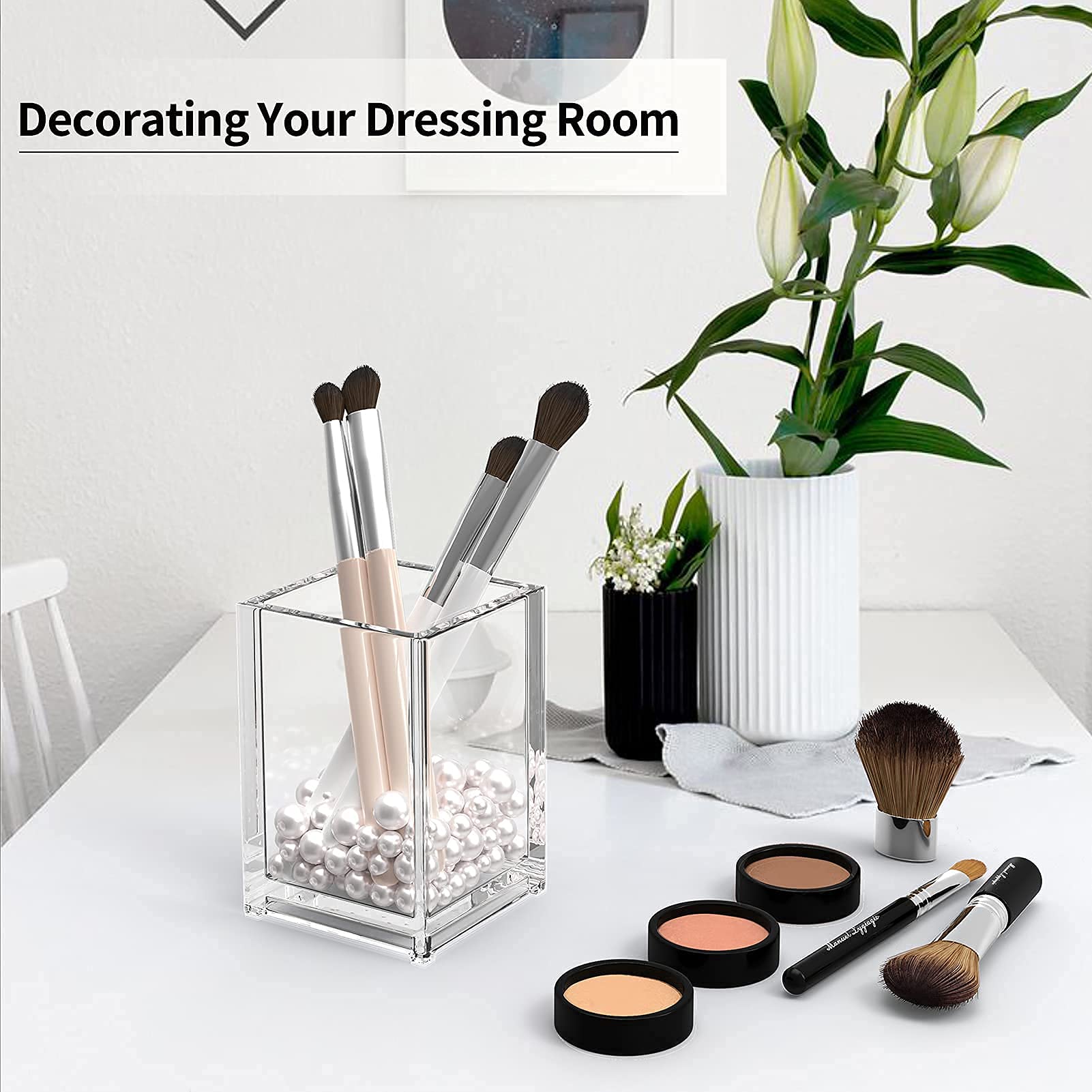 MaxGear Pen Holder 2 Pack Clear Acrylic Pencil Holder for Desk, Pencil Cups Desk Accessories Holder, Makeup Brush Storage Organizer, Desktop Stationery Organizer for Office School Home Supplies