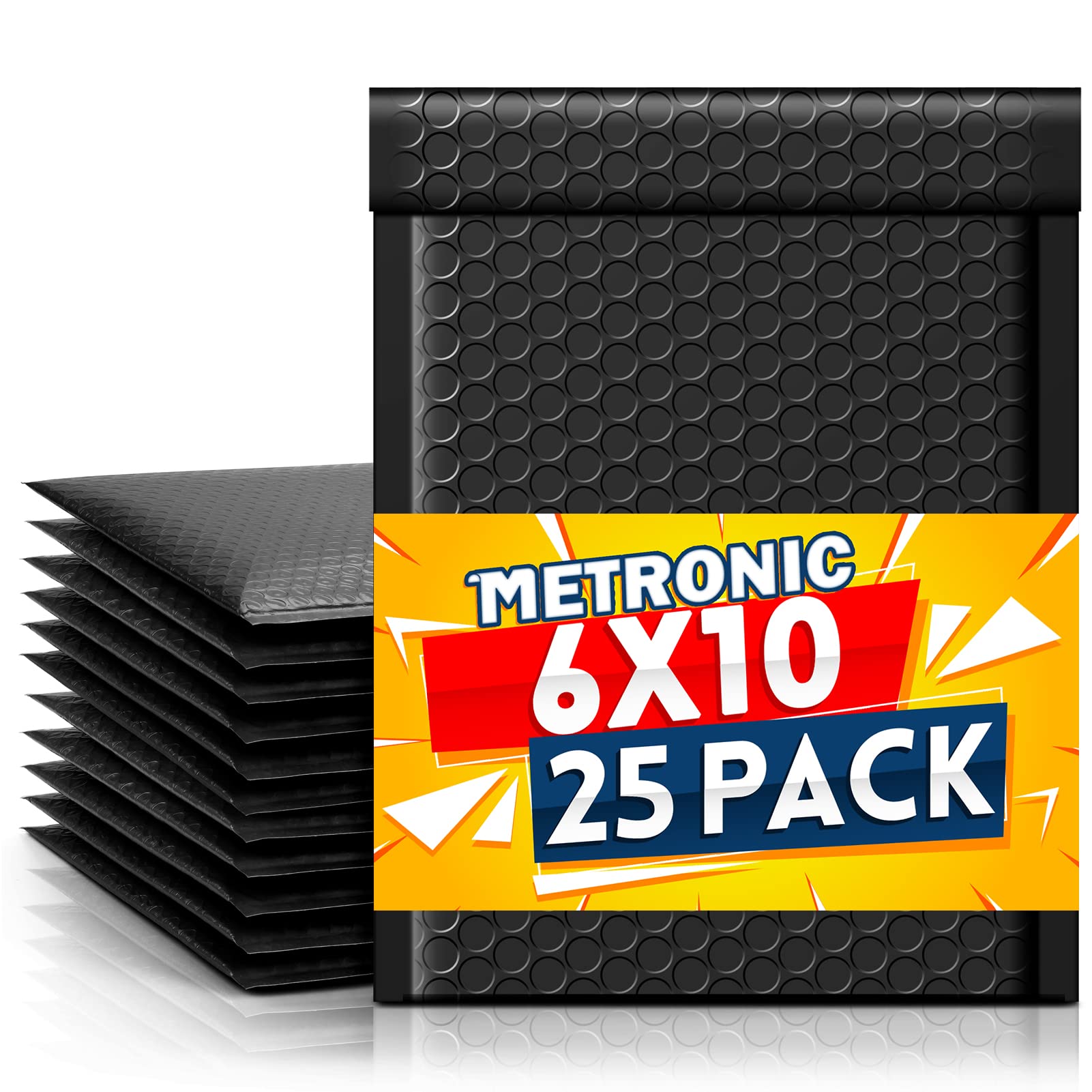 Metronic Bubble Mailers 6x10 Inch 25 Pack, Waterproof Padded Envelopes, Cushioning Self Seal Adhesive Padded Mailers for Shipping Bags,Boutique,Small Business,Black Bulk #0