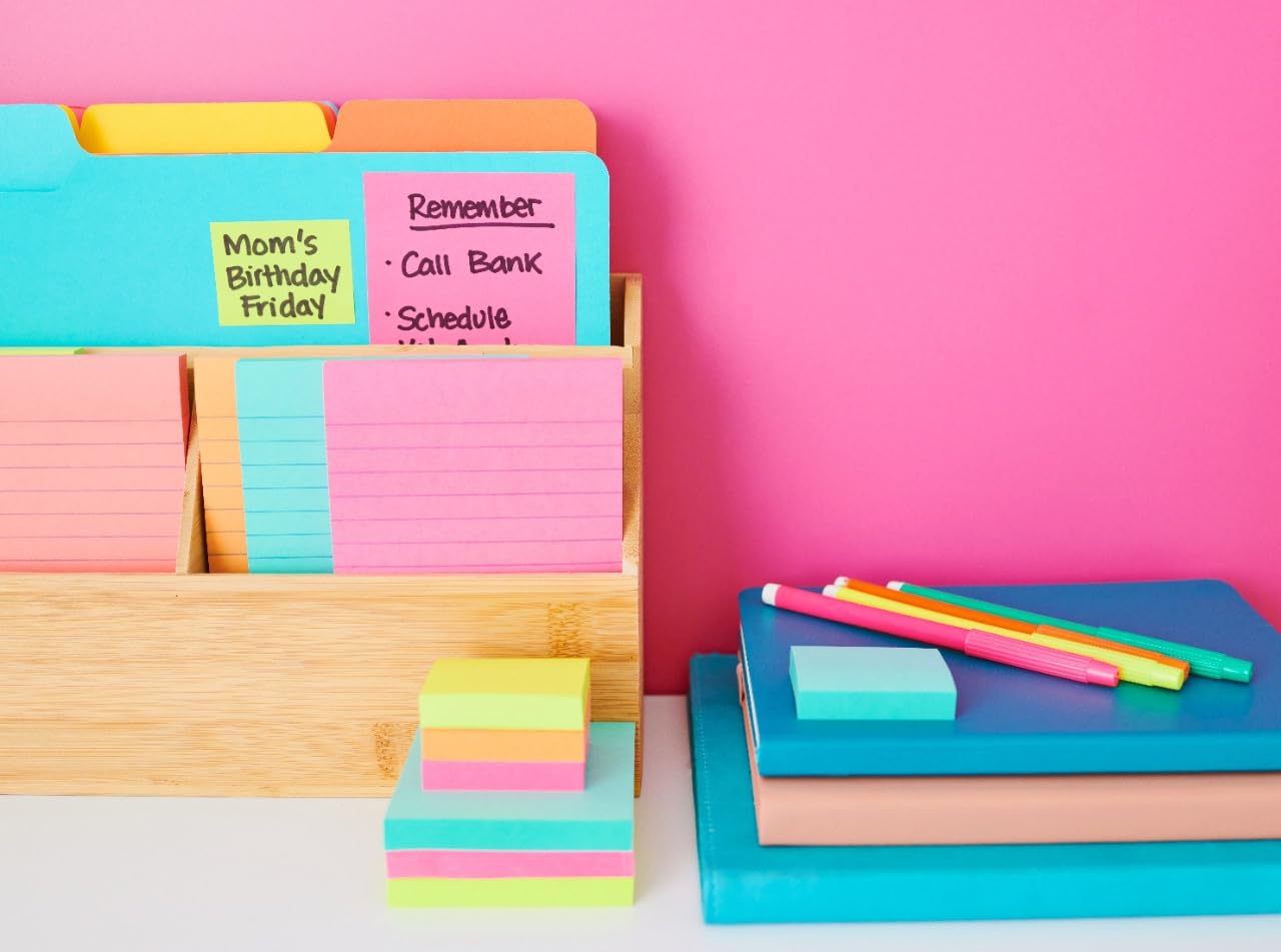 Post-it Mini Notes, 1.5x2 in, 4 Pads, America's #1 Favorite Sticky Notes, Cape Town Collection, Bright Colors (Magenta, Pink, Blue, Green), Clean Removal, Recyclable (653-8AF)