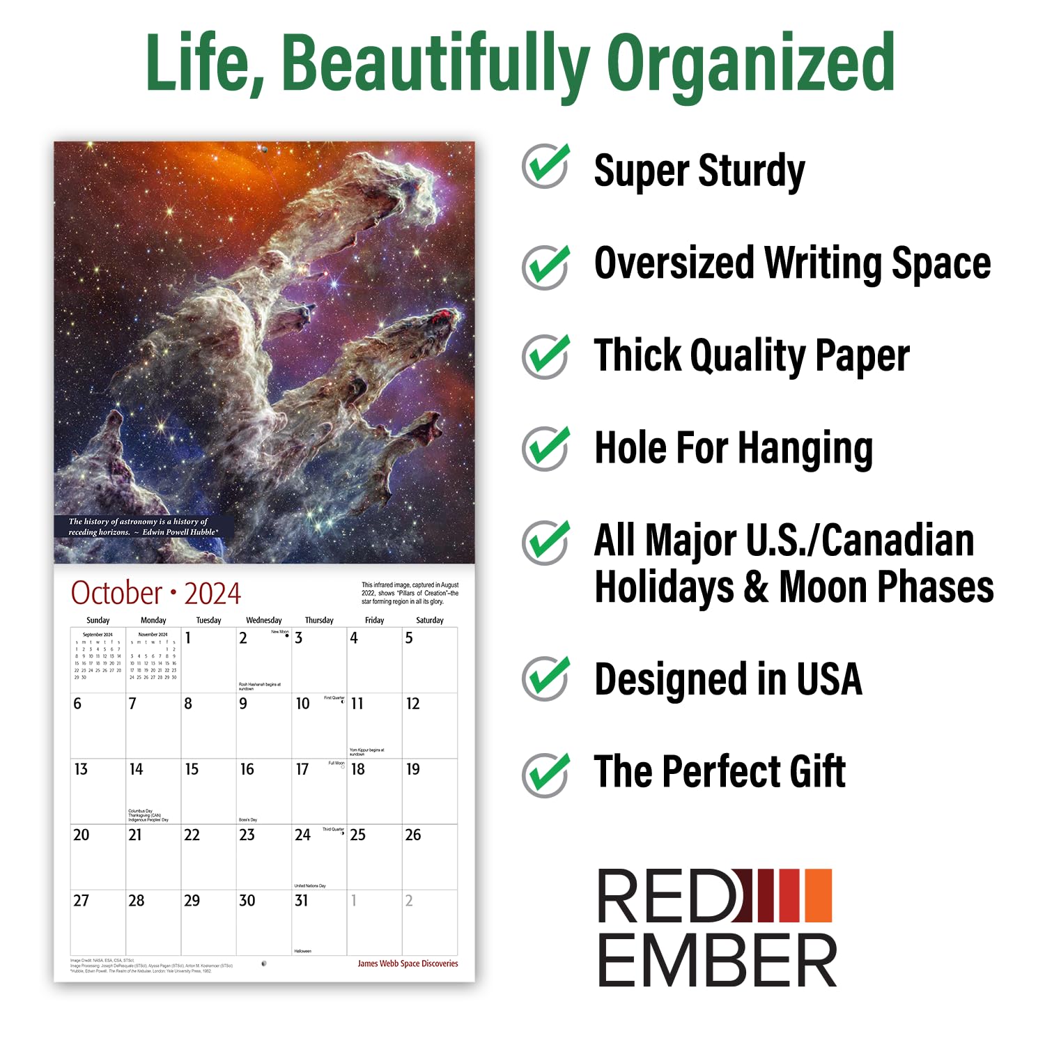 RED EMBER James Webb Space Telescope 2023 Hangable Monthly Wall Calendar |12" x 24" Open | Thick & Sturdy Paper | Giftable | Outer Space Universe NASA
