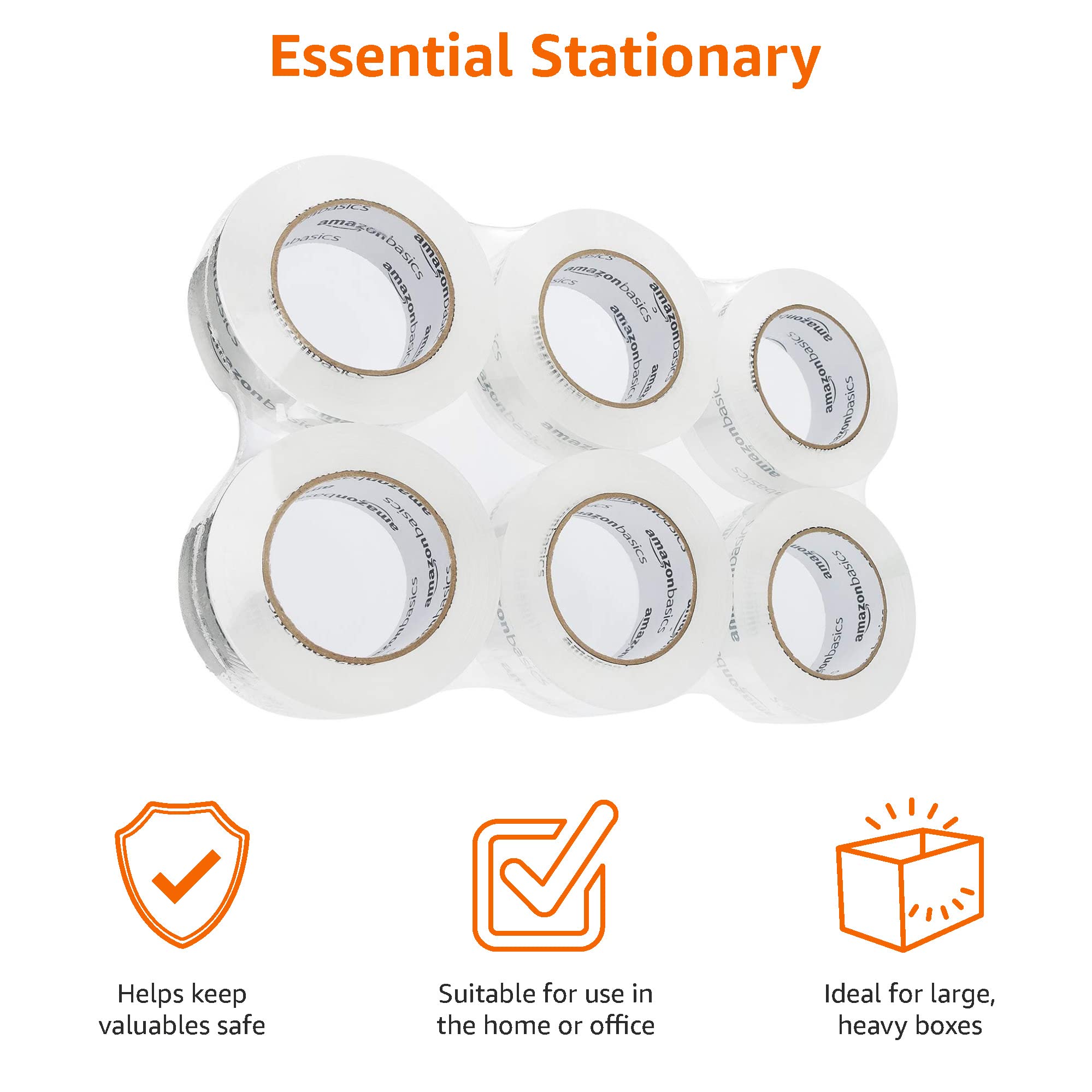 Amazon Basics Packing Tape, Designed for Moving, Storage and Packing, Shipping and Mailing, 1.88-Inch Wide x 109 Yards, Crystal Clear, 6-Pack