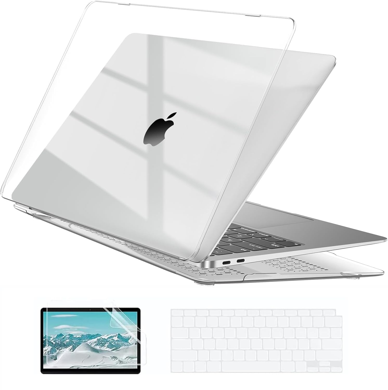 EooCoo Compatible with MacBook Air 13 inch Case 2021 2020 2019 2018 M1 A2337 A2179 A1932 with Retina Display Touch ID,Case + TPU Keyboard Skin Cover + Screen Protector - Crystal Clear