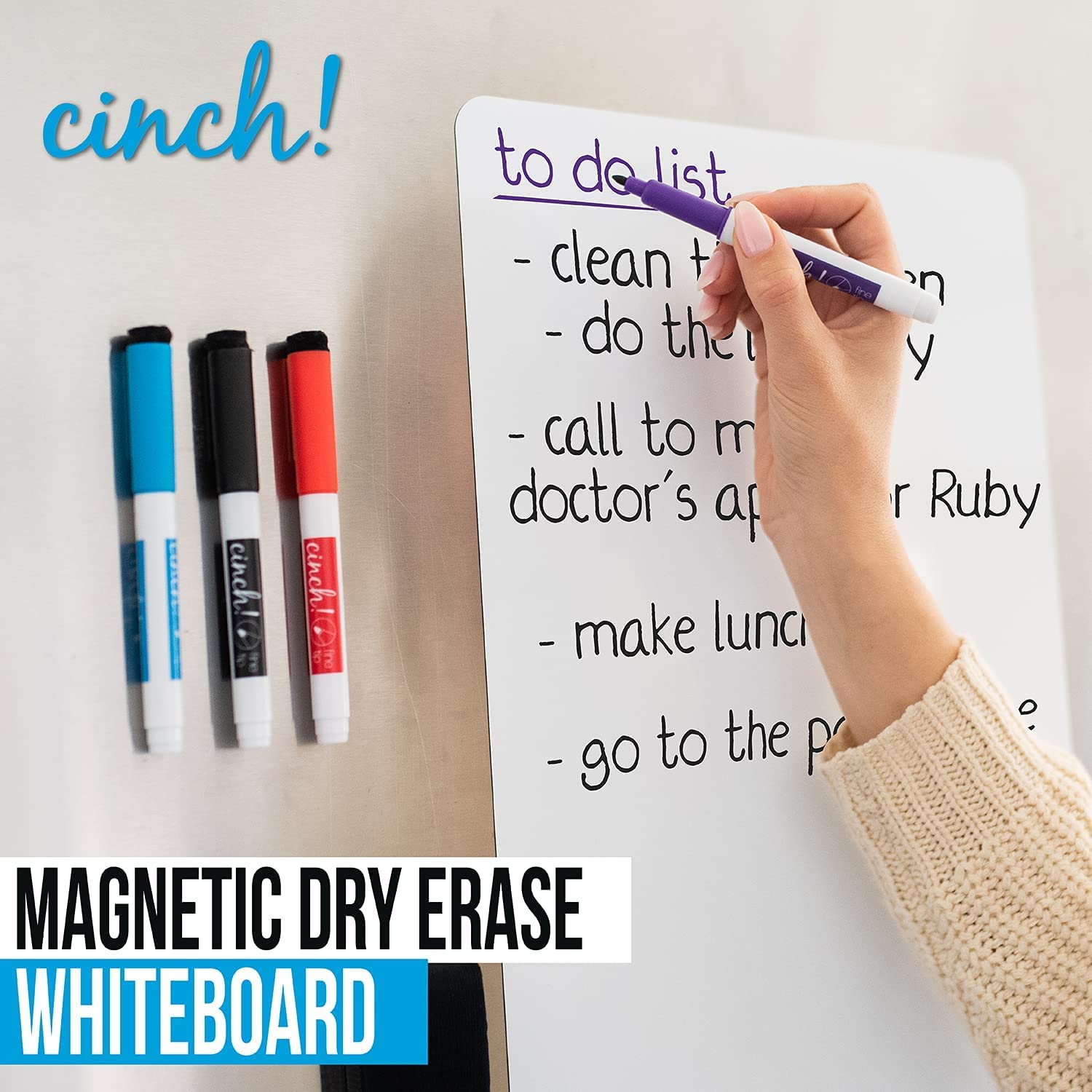 17x11 Stain-Resistant Magnetic Whiteboard for Fridge - Includes 4 Markers and Big Eraser with Magnets - Magnetic Dry Erase Board | Refrigerator White Board Organizer and Planner