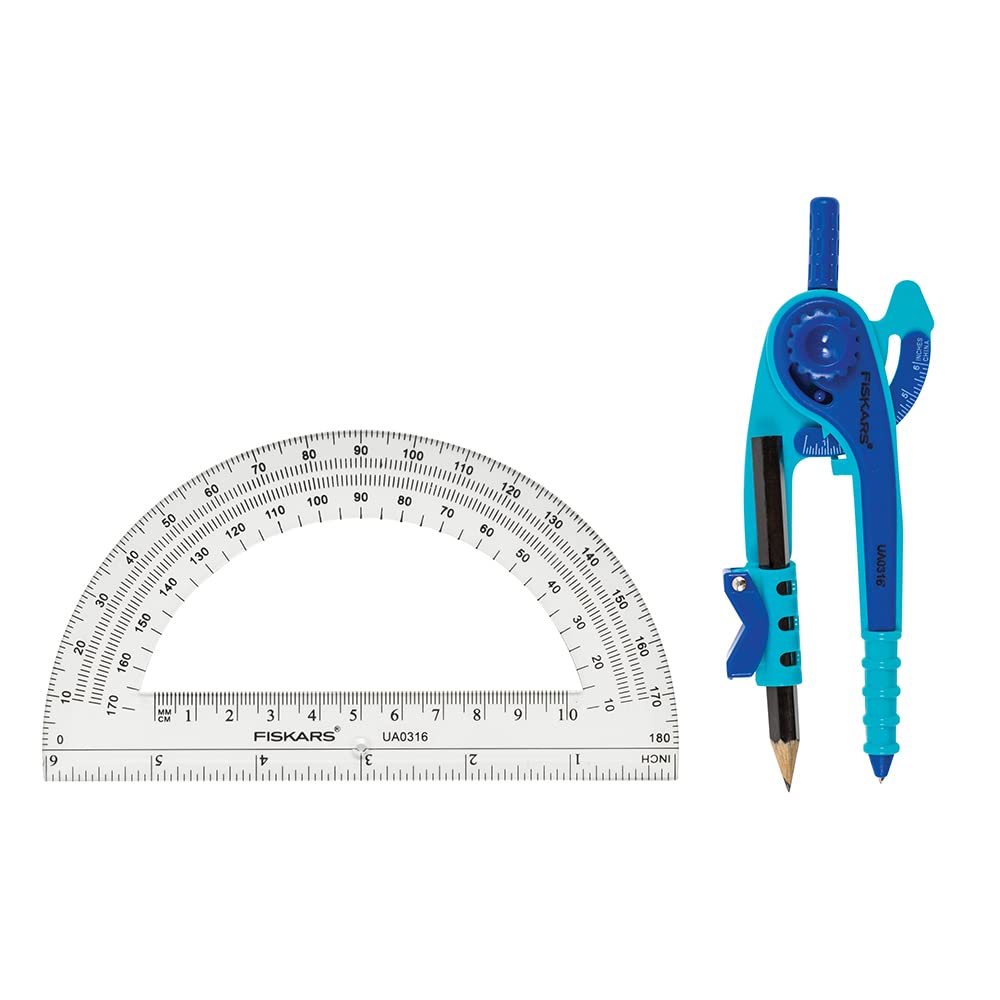 Fiskars Geometry Set, Compass and Protractor Set, Color Received May Vary