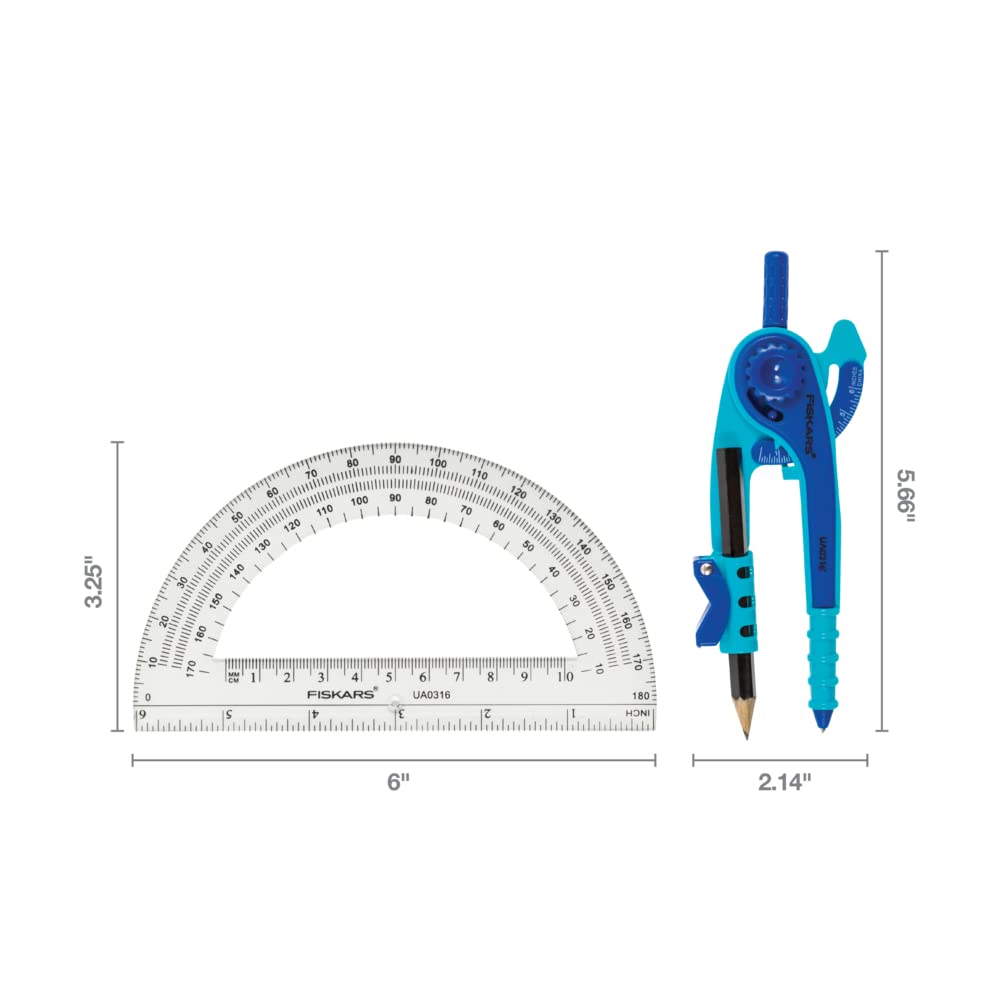 Fiskars Geometry Set, Compass and Protractor Set, Color Received May Vary