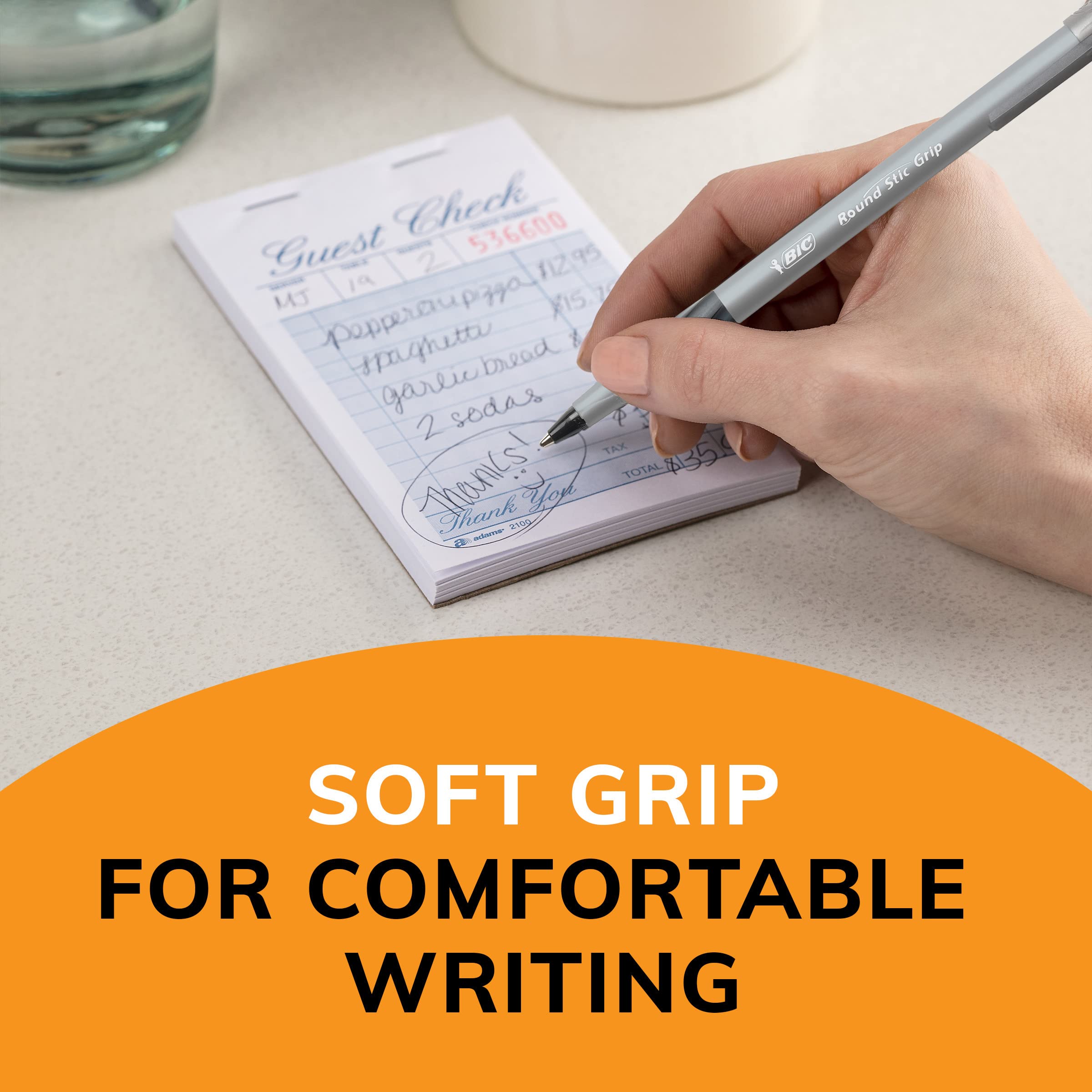 BIC Round Stic Grip Xtra Comfort Blue Ballpoint Pens, Medium Point (1.2mm), 36-Count Pack, Excellent Writing Pens With Soft Grip for Superb Comfort and Control