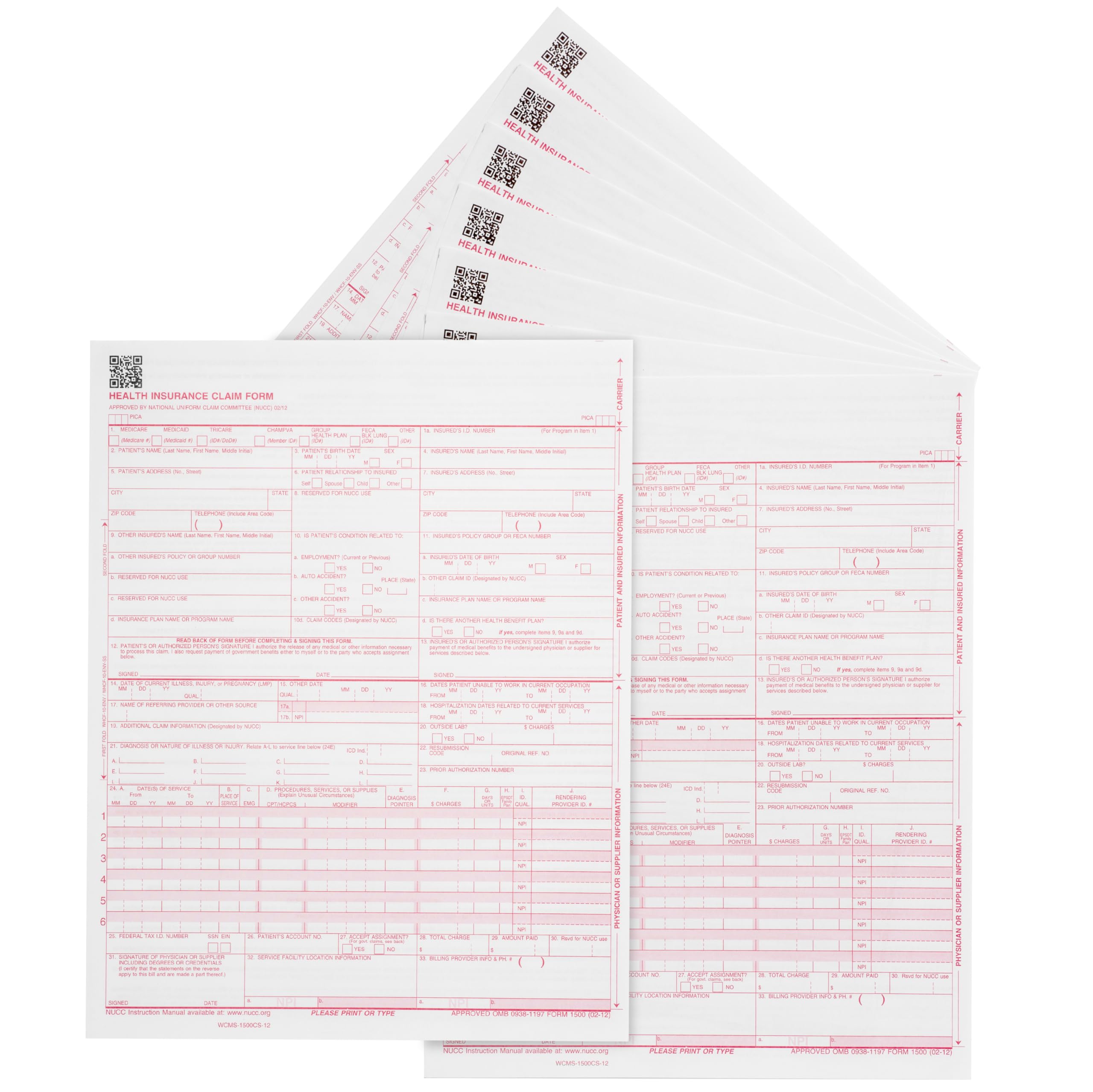500 CMS-1500 Claim Forms - Current HCFA 02/2012 New Version - Forms Will Line Up with Billing Software and Laser Compatible - 500 Sheets - 8.5 x 11