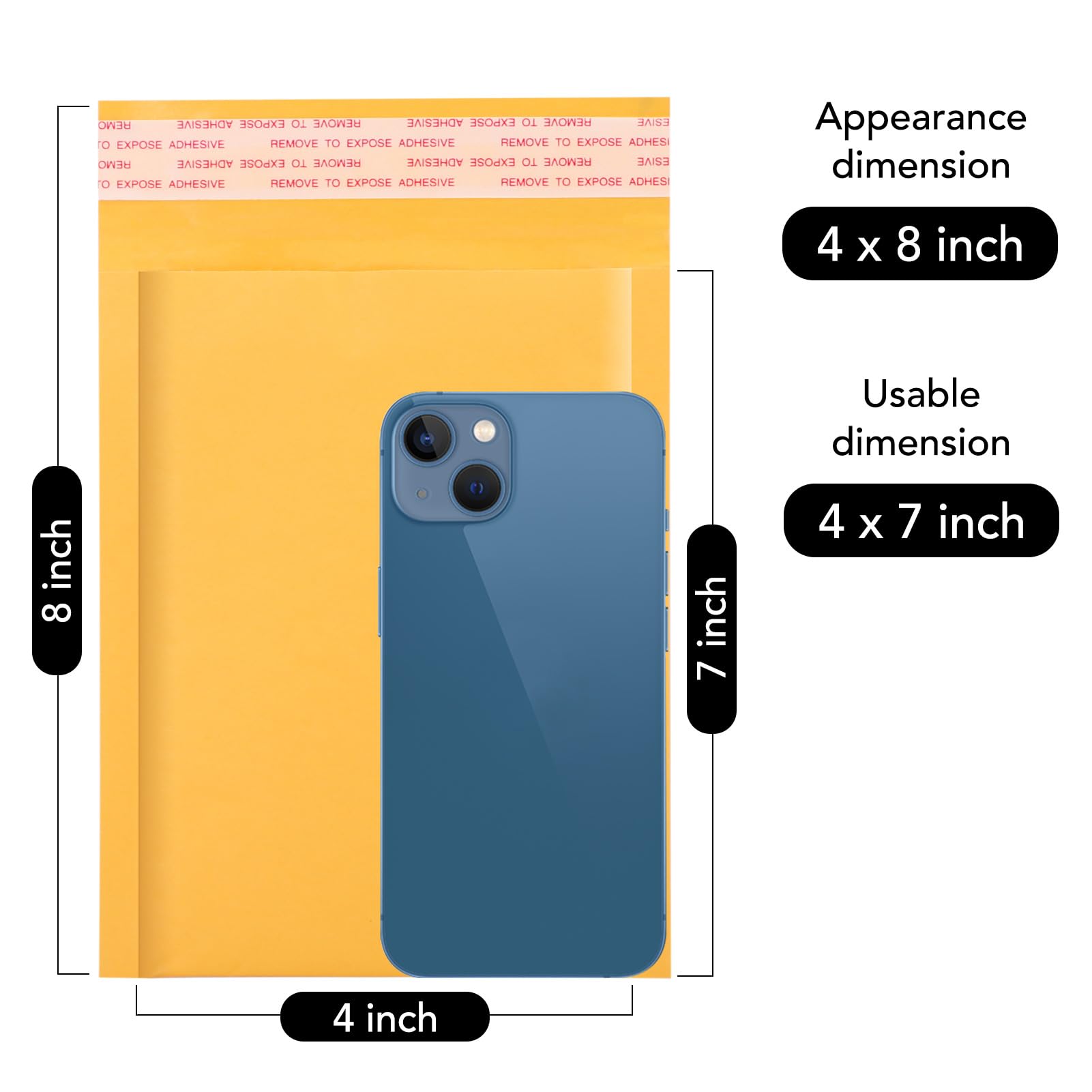 Fuxury Kraft Bubble Mailer 4x8 Inch 50 Pack,Strong Adhesion Padded Envelopes ,Self Seal Bubble Envelopes, Waterproof Cushioned Bubble Mailers Packaging for Small Business,Bulk #000 Yellow