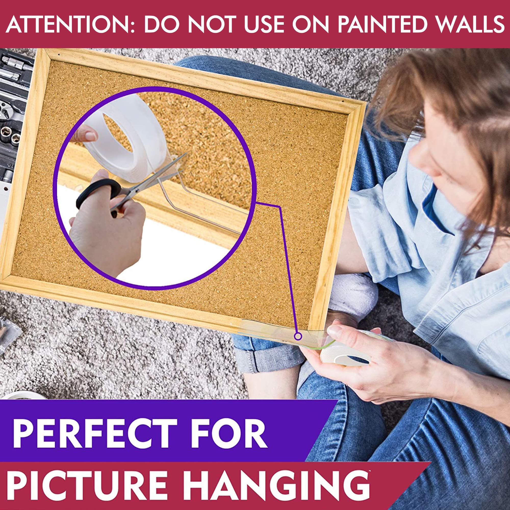 Double Sided Tape Heavy Duty - 17Ft, 1 Inch - Removable Mounting Tape - Strong Adhesive, Washable and Reusable - Wall Tape for Picture Photo Carpet Decoration - Poster Tape Roll