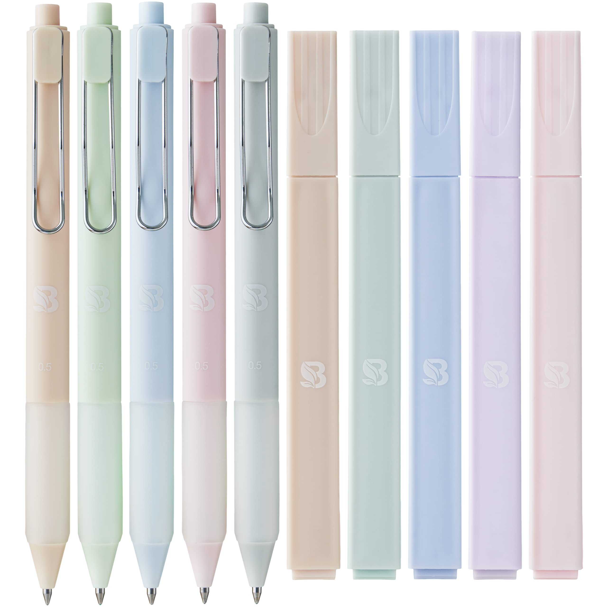BLIEVE - Aesthetic Highlighters and Gel Pens With Soft Pastel Ink And Tip, No Bleed Dry Fast Easy to Hold, for Bible Journaling Planner Notes School Office Supplies, 10 Pack