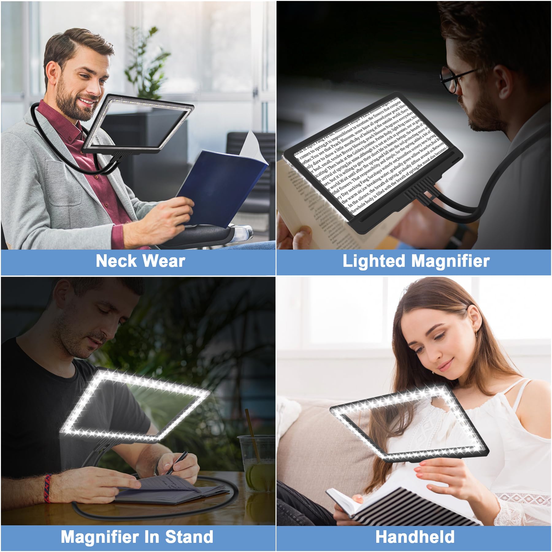 4X Magnifying Glass with 36 Adjustable LED Lights Provide Full-Page Viewing Area Evenly Lit Perfect for Low Vision Person and Seniors