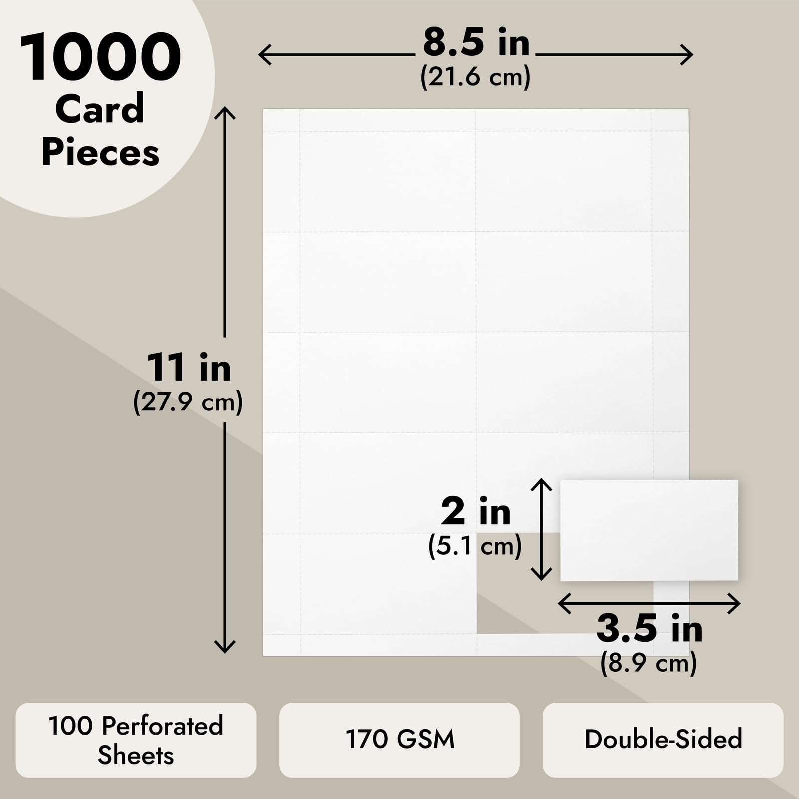 1000 Pieces Printable Business Cards, Perforated Card Stock Paper for Inkjet and Laser Printers, 10 Cards/Sheet (3.5 x 2 in)