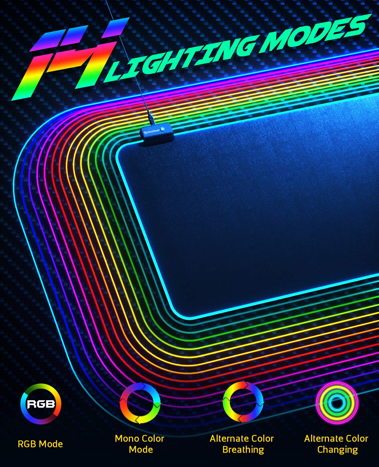 RGB Gaming UtechSmart Large Extended Soft Led Mouse Pad with 14 Lighting Modes 2 Brightness Levels, Computer Keyboard Mousepads Mat 800 x 300mm / 31.5×11.8 inches