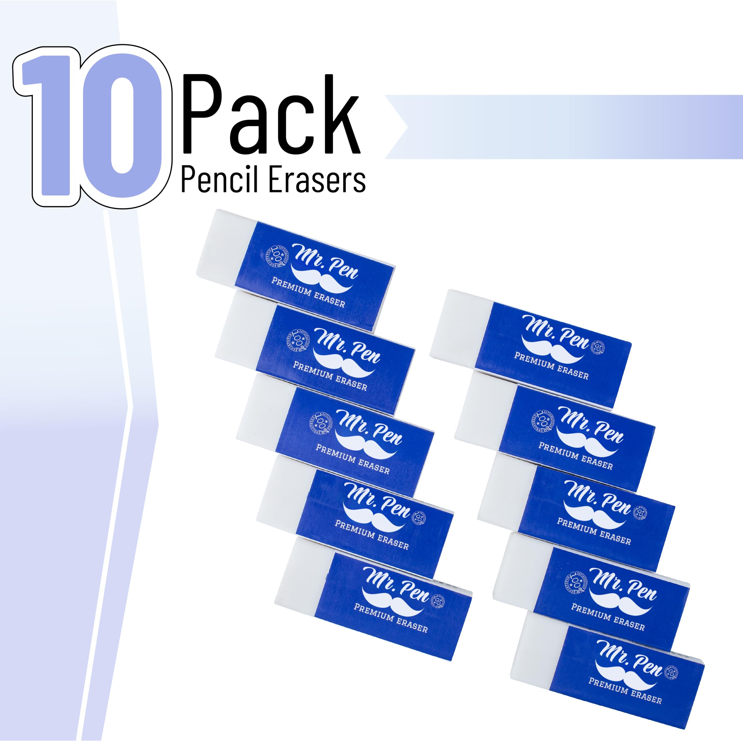 Mr. Pen Pencil Erasers, White, Large, Pack of 10