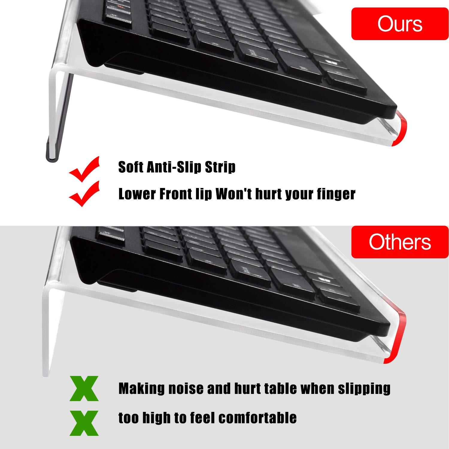 Refrze Computer Keyboard Stand PC Keyboard Stand,Titled Keyboard Stand,Clear Acrylic Keyboard Tray Holder for Easy Ergonomic Typing and Working at Home and Office Upgraded Version