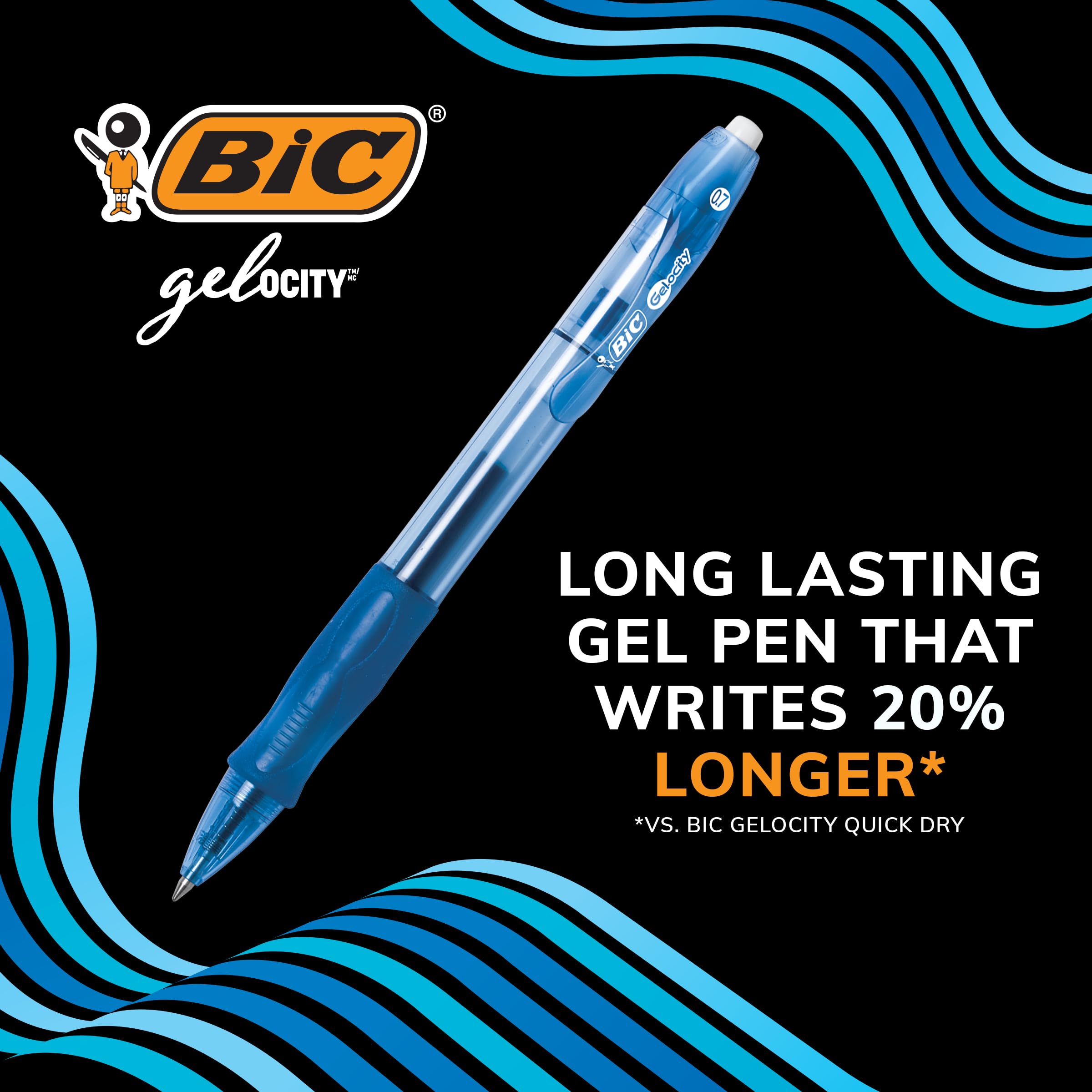 BIC Gel-ocity Original Black Gel Pens, Medium Point (0.7mm), 24-Count Pack, Retractable Gel Pens With Comfortable Grip