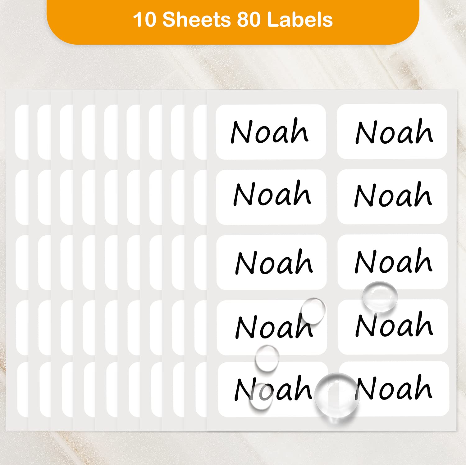 All Purpose No-Iron Kids Clothing Labels, Self-Stick Write-On Fabric Labels for Camp, School, Daycare, Nursing Care, Toys, Organizing, Washer & Dryer Safe, Pack of 80