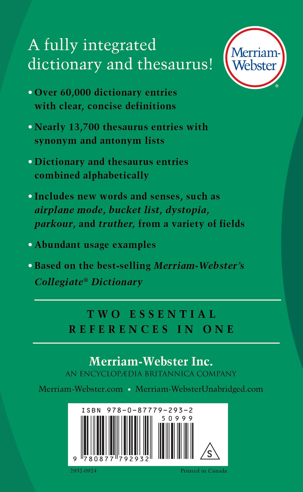 Merriam-Webster's Dictionary and Thesaurus, Newest Edition, Mass-Market Paperback