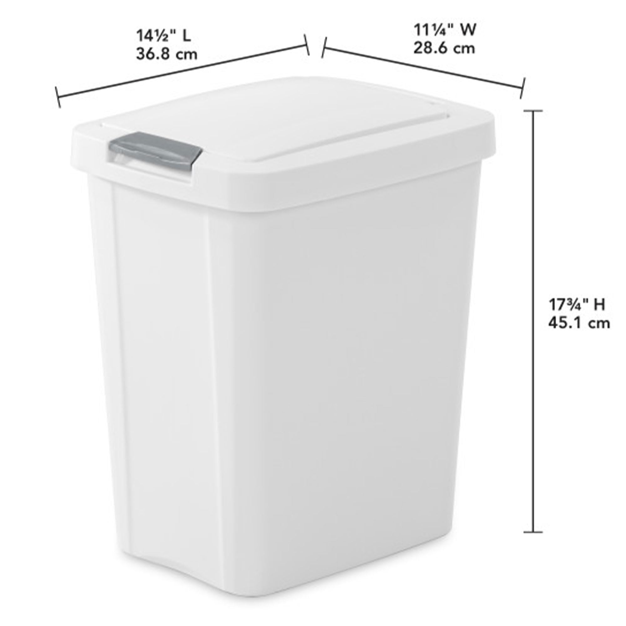 Sterilite 10438004 7.5 Gallon TouchTop Wastebasket, White w/ Titanium Latch, 4-Pack
