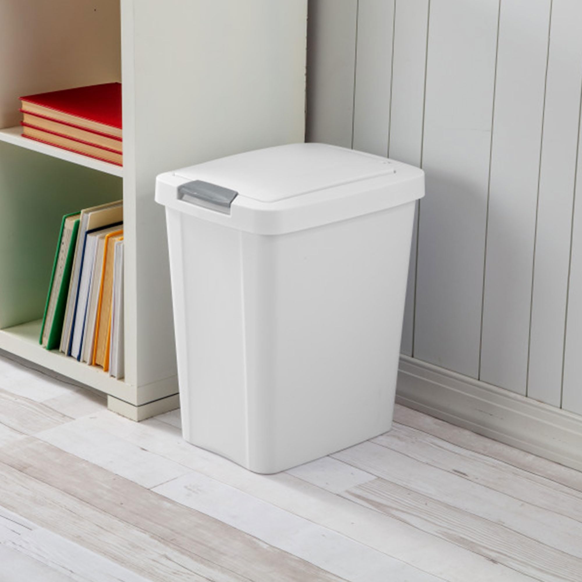 Sterilite 10438004 7.5 Gallon TouchTop Wastebasket, White w/ Titanium Latch, 4-Pack