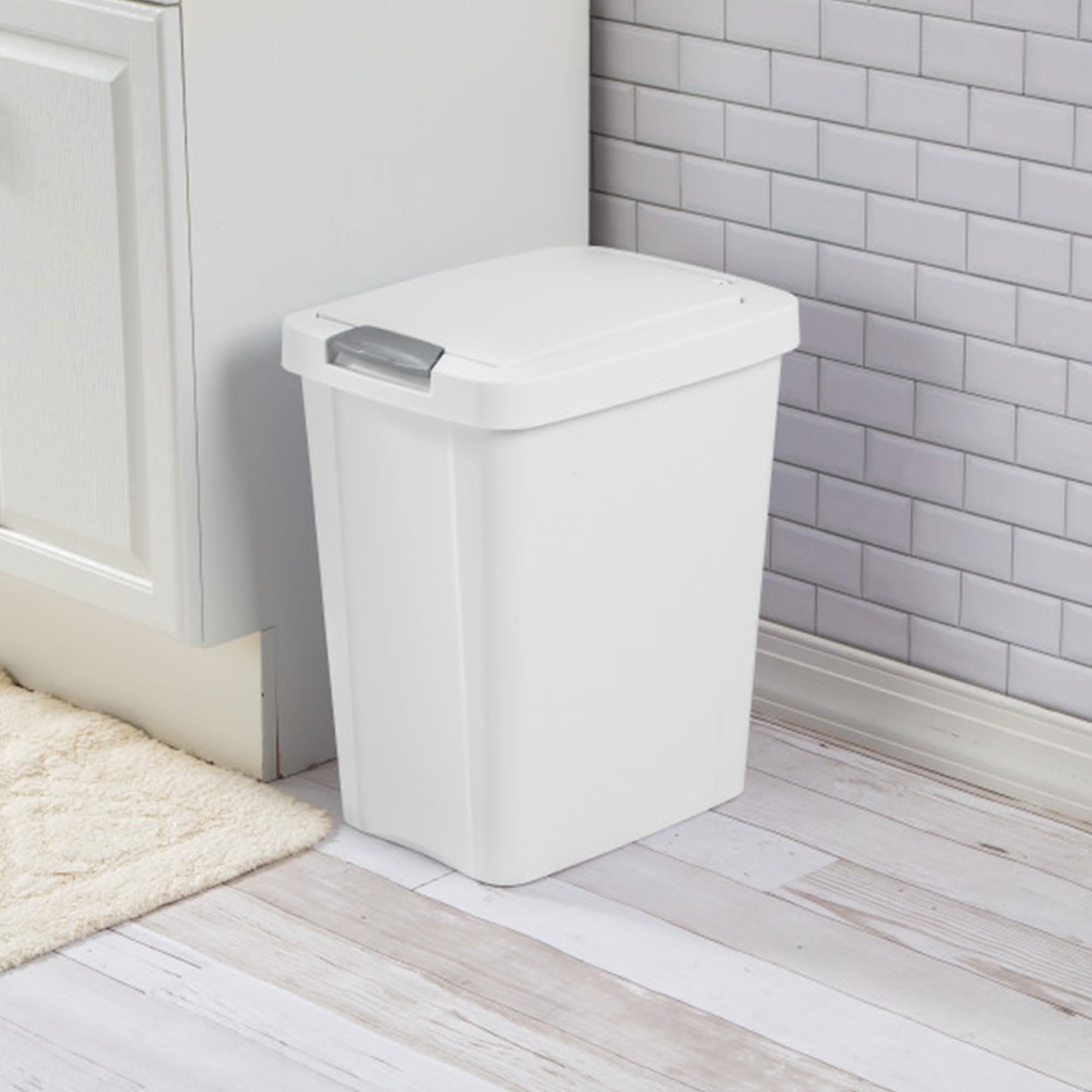 Sterilite 10438004 7.5 Gallon TouchTop Wastebasket, White w/ Titanium Latch, 4-Pack