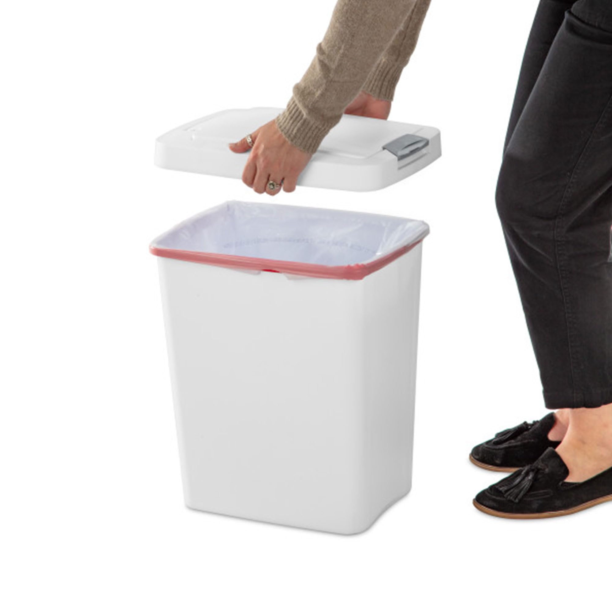 Sterilite 10438004 7.5 Gallon TouchTop Wastebasket, White w/ Titanium Latch, 4-Pack