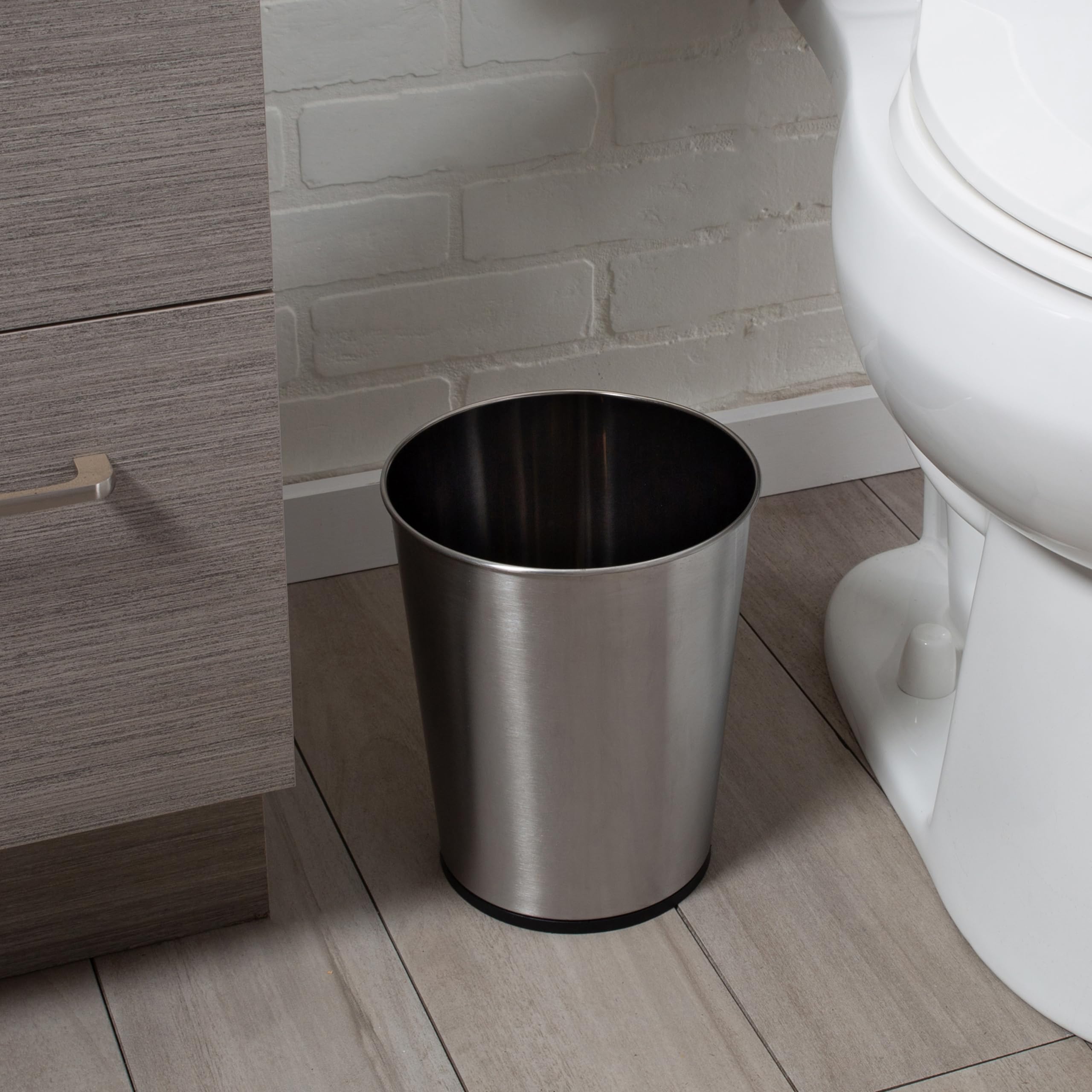 5 Liter Small Wastebasket | 11 Inches Height | Round Open Top | Trash Can | Bathroom | Bedroom | Kitchen | Dorm | Office | Disposal Waste Bin | Garbage Container | Stainless Steel