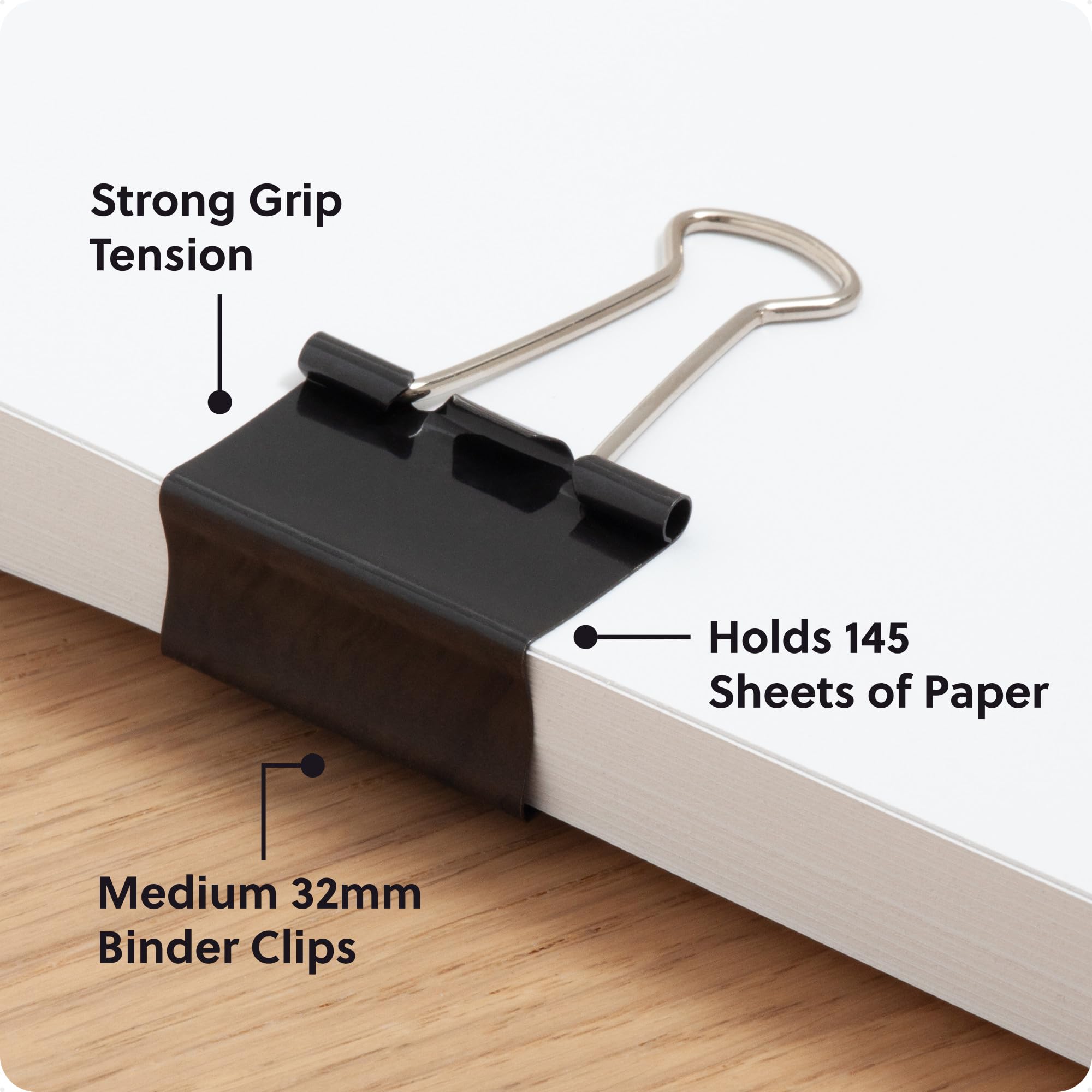 U Brands Binder Clips, Medium 1-1/4-Inch Width, 1/2-Inch Paper Holding Capacity, Black and Silver Steel, 96-Count - 656U08-24