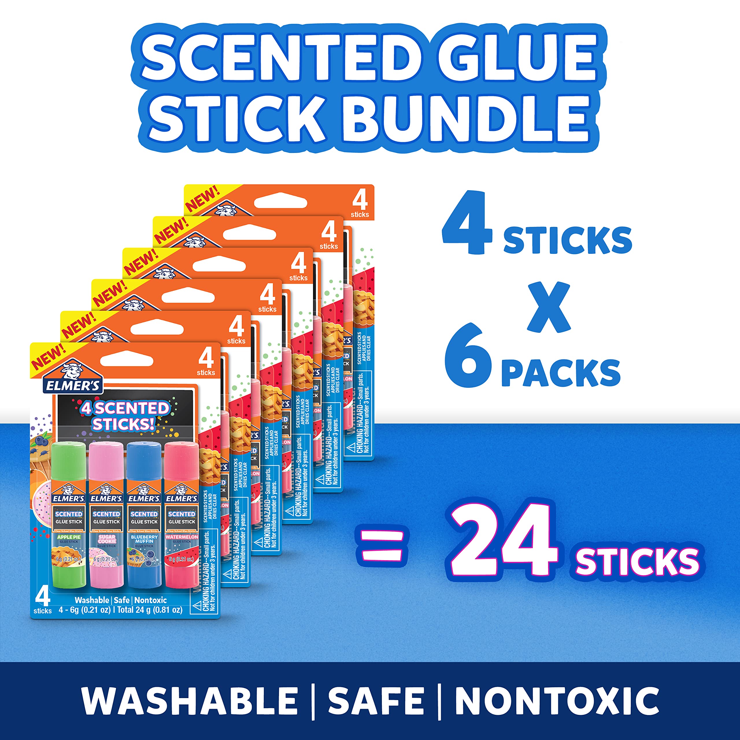 Elmer’s Scented Glue Sticks, Washable, Clear, Assorted Scents, 6 Grams, 6 Packs of 4 (24 Total Count)
