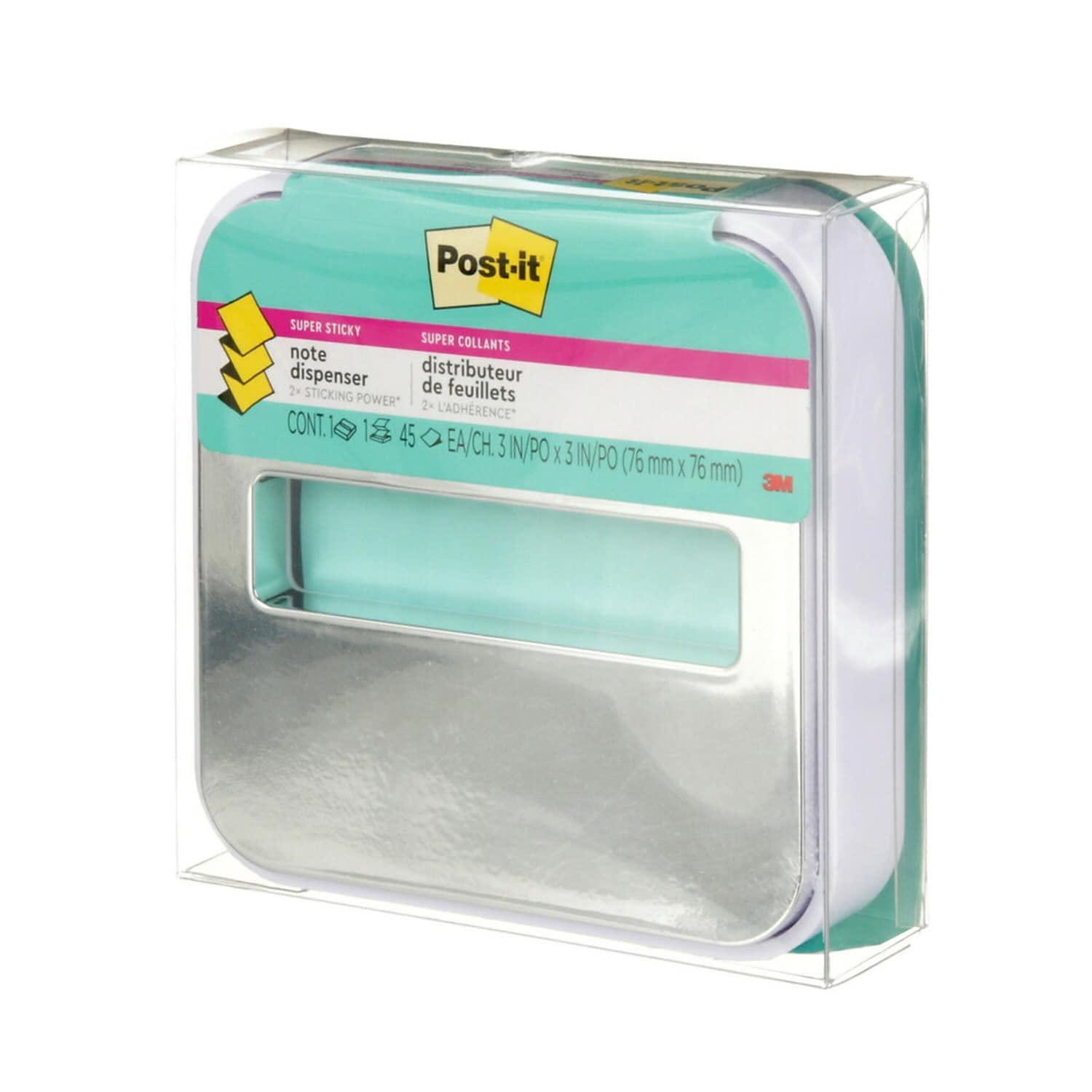 Post-it Dispenser Sticky Dispenser, 3x3 in, White & Silver, Easy One Handed Dispensing (STL-330-W)